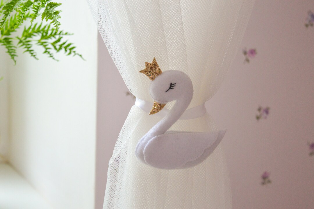 Curtain Tie Back White Swan Nursery Decor Fantasy Theme Baby Girls Room ...