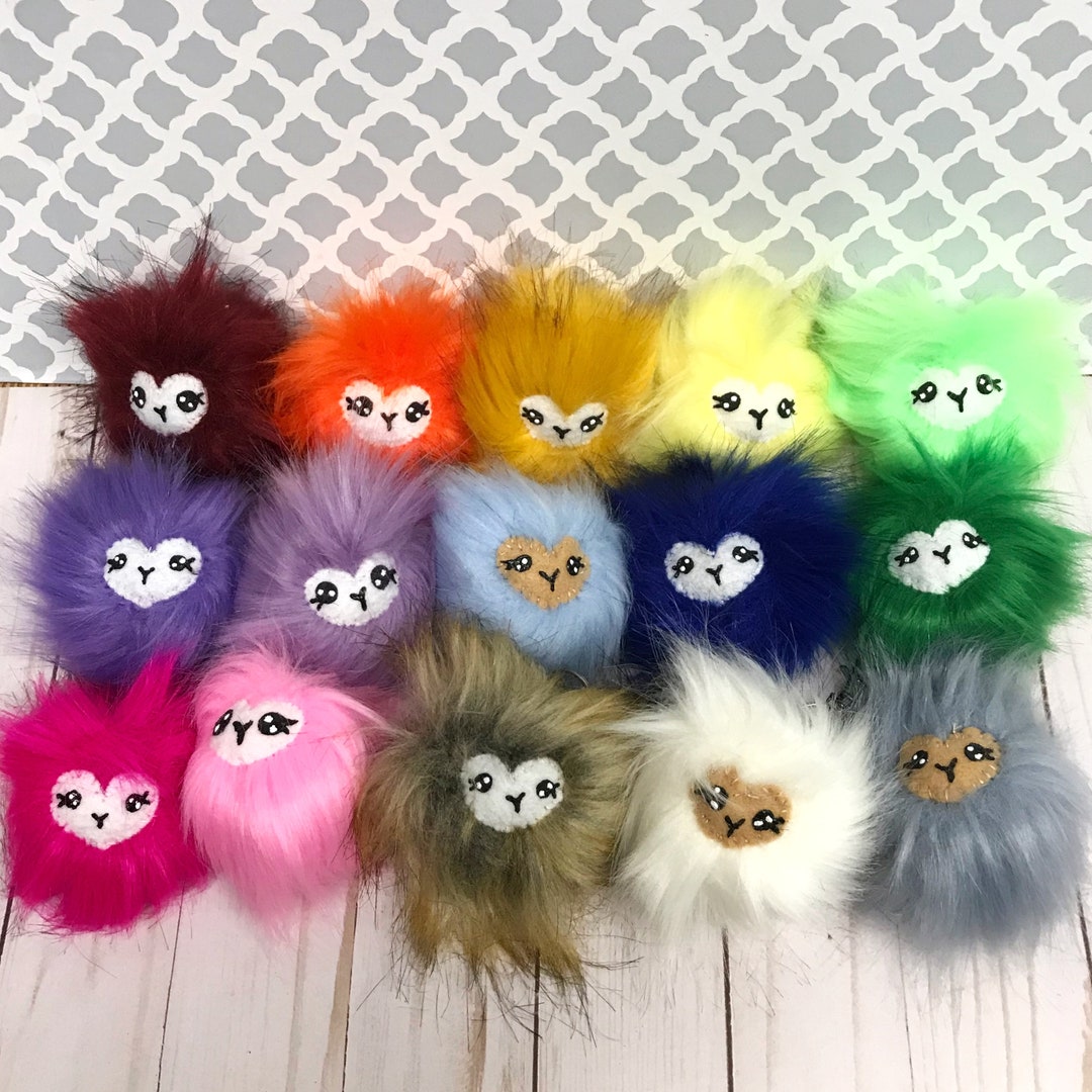 Fluffy Plush Keychaintoy With Cute Face Pigmy Puff Colorful Fluffy ...