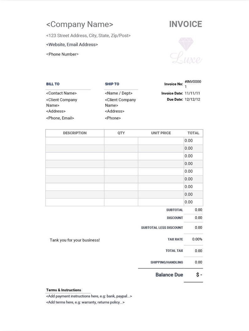 DIY 5 Invoice Template Invoice Design Printable Invoice | Etsy