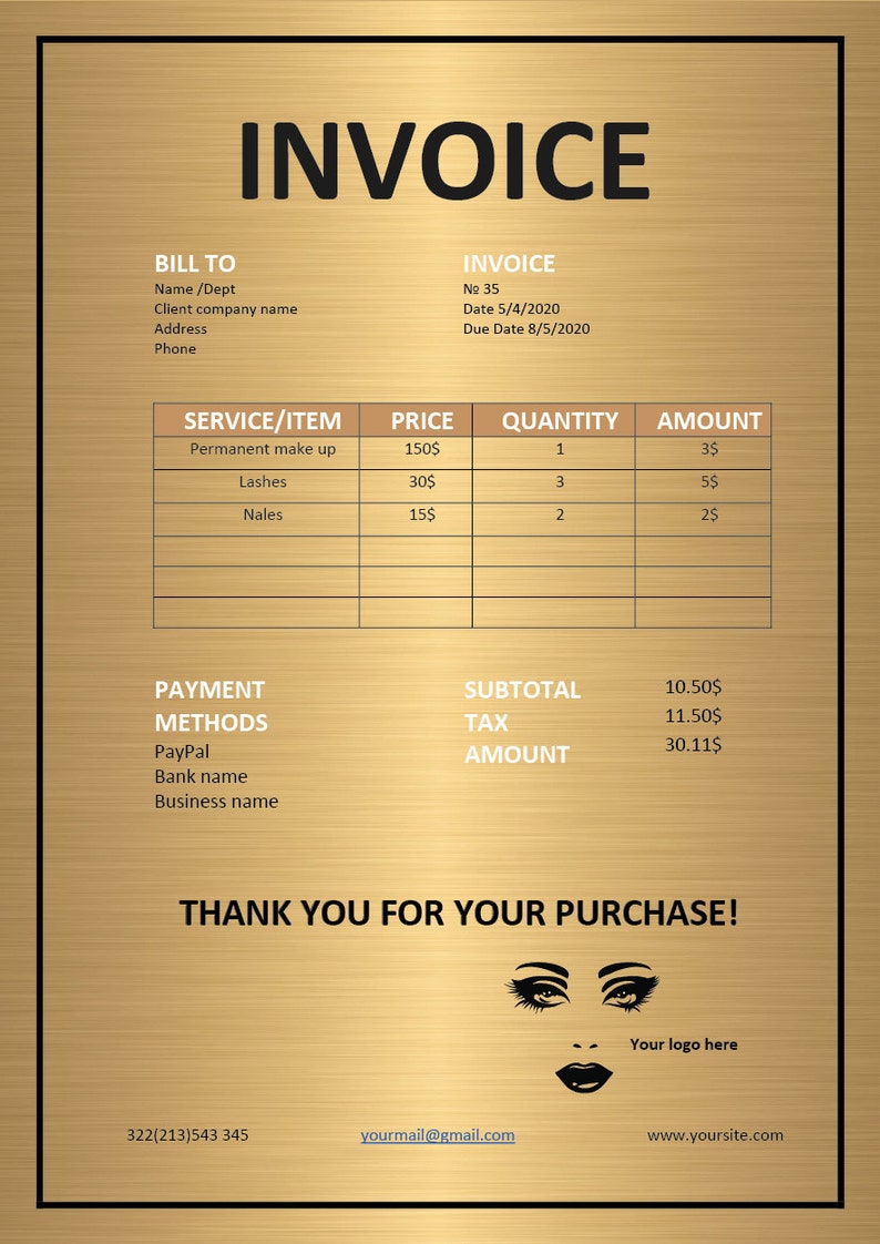 DIY 5 Invoice Template Invoice Design Printable Invoice | Etsy