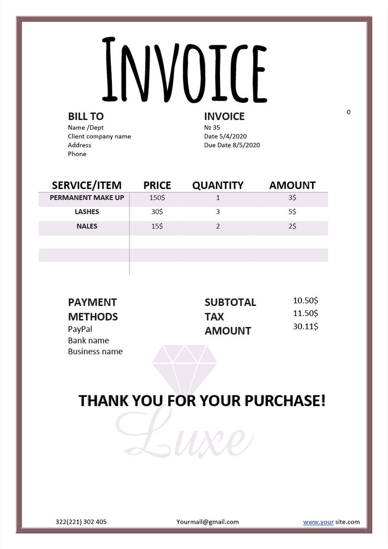 DIY 5 Invoice Template Invoice Design Printable Invoice | Etsy