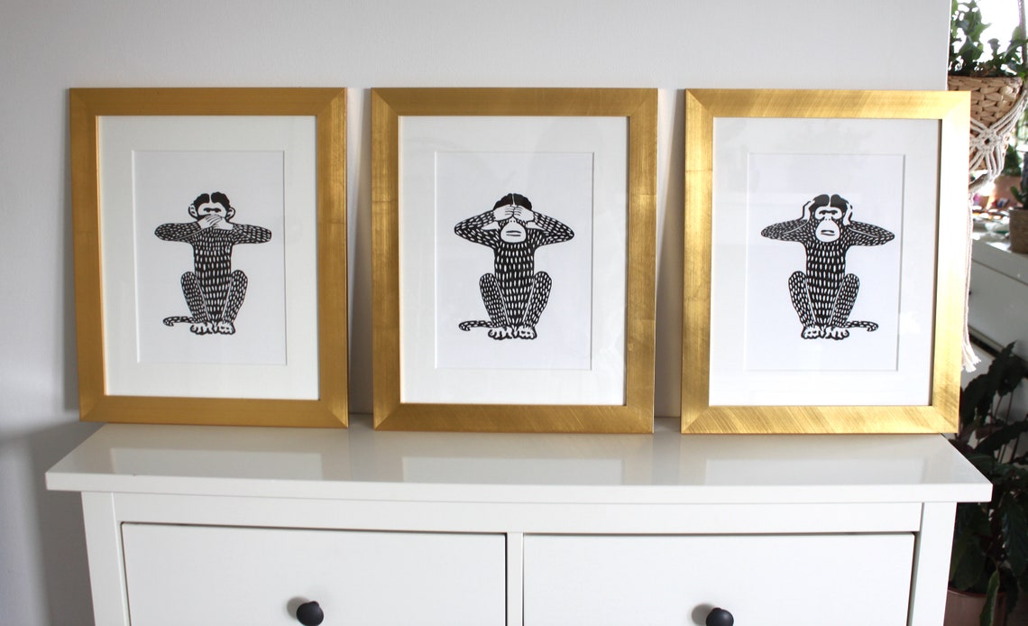 Three Wise Monkeys Prints // Triptych // A4 or A3 // See No | Etsy