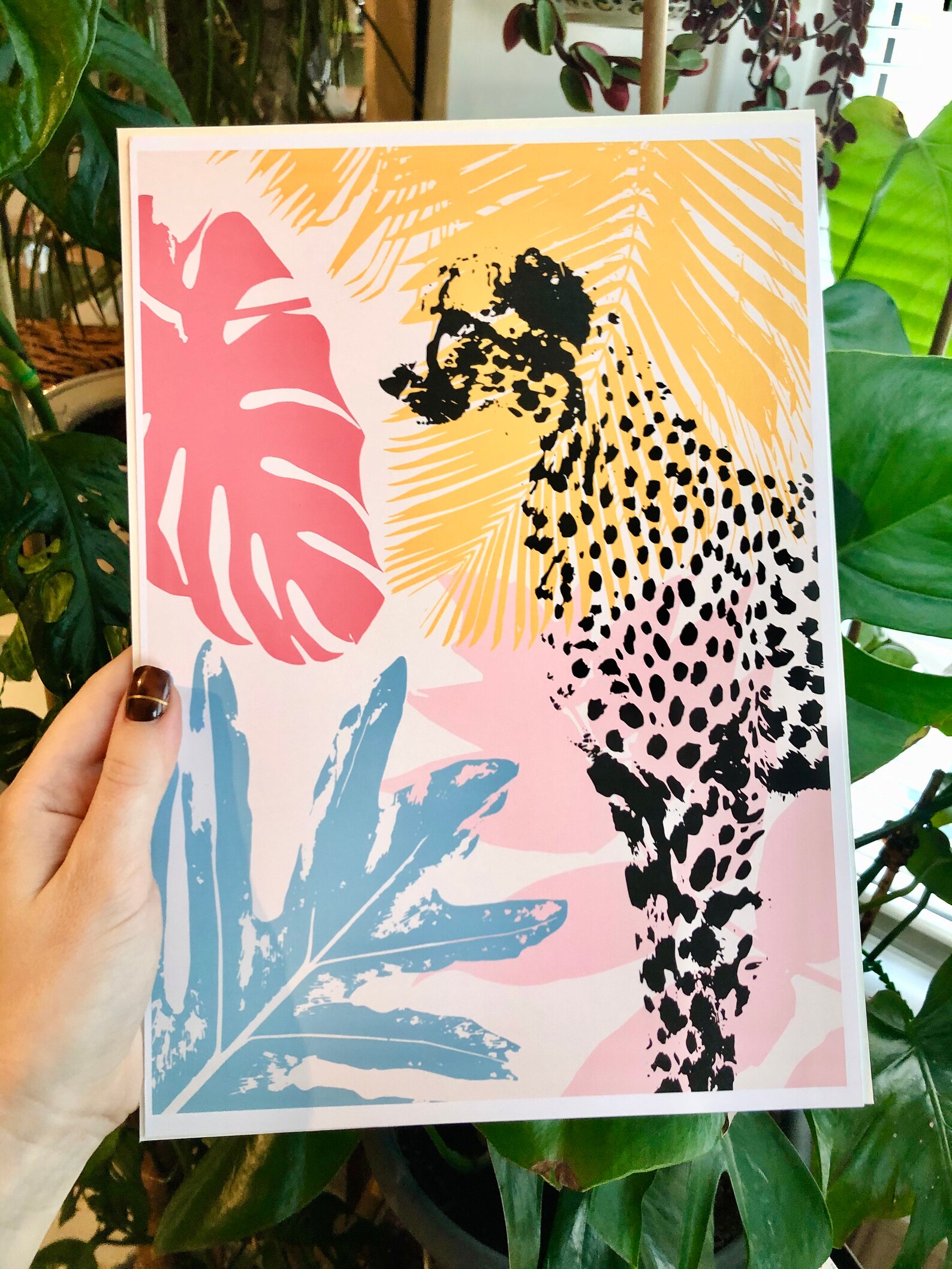 Leopard Palm Leaf Print Animal Abstract Print Colourful - Etsy