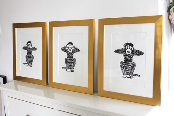 Three Wise Monkeys Prints // Triptych // A4 or A3 // See No | Etsy