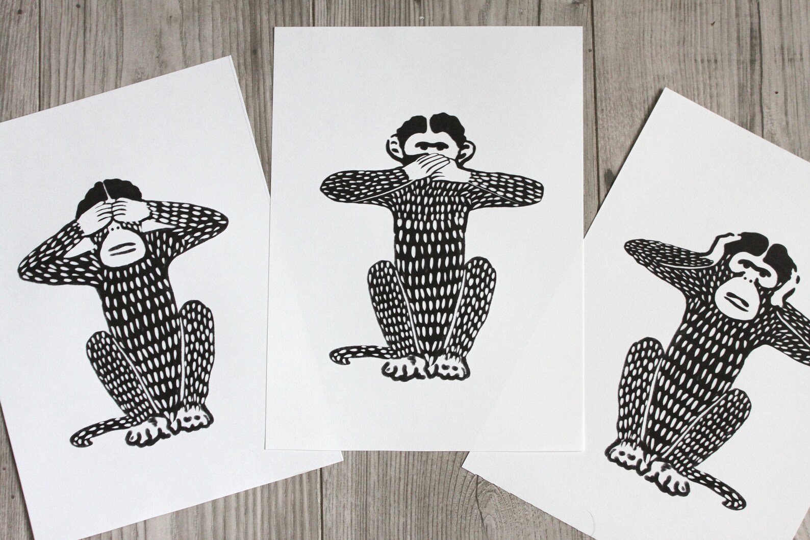 Three Wise Monkeys Prints // Triptych // A4 or A3 // See No | Etsy