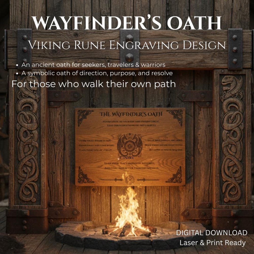 Wayfinder Oath | Viking Rune Engraving Design | Norse Compass Symbol ...