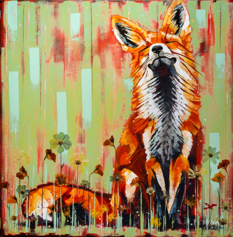 Fox in Wildflowers - Spirit Animal - Premium Archival Matte Art Print ...
