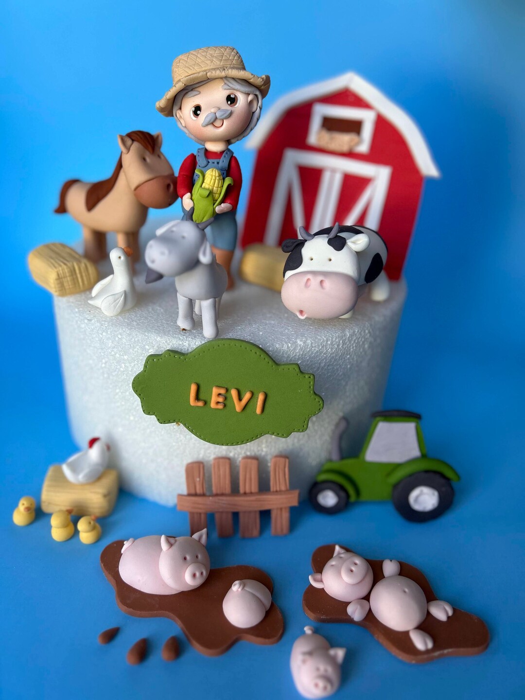 Farm Animals Cake Topper Happy Farmers Fondant Farm Decorations Theme ...