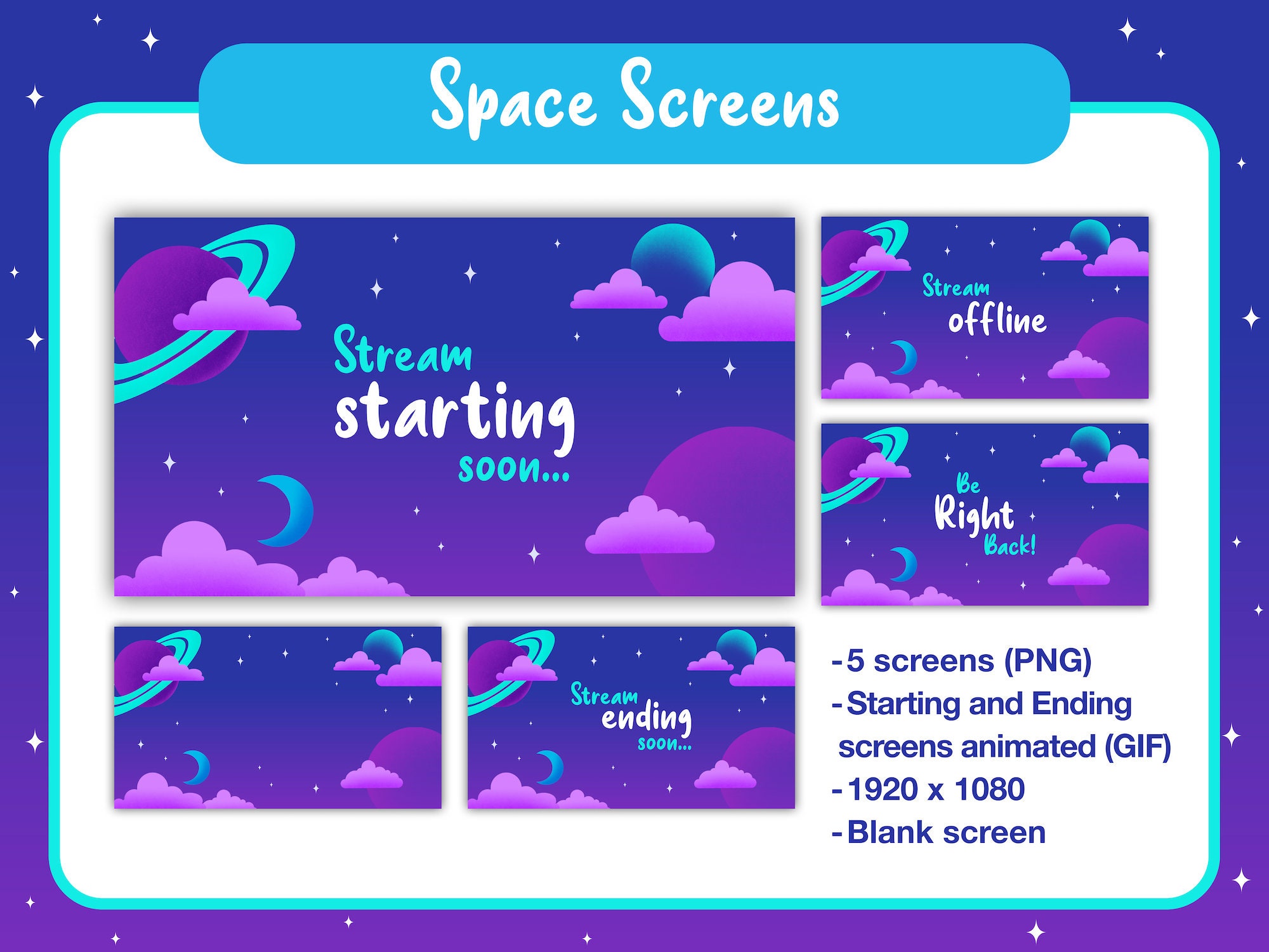Animated Purple and Blue Space Twitch Pack - Overlays, Panels, Screens ...