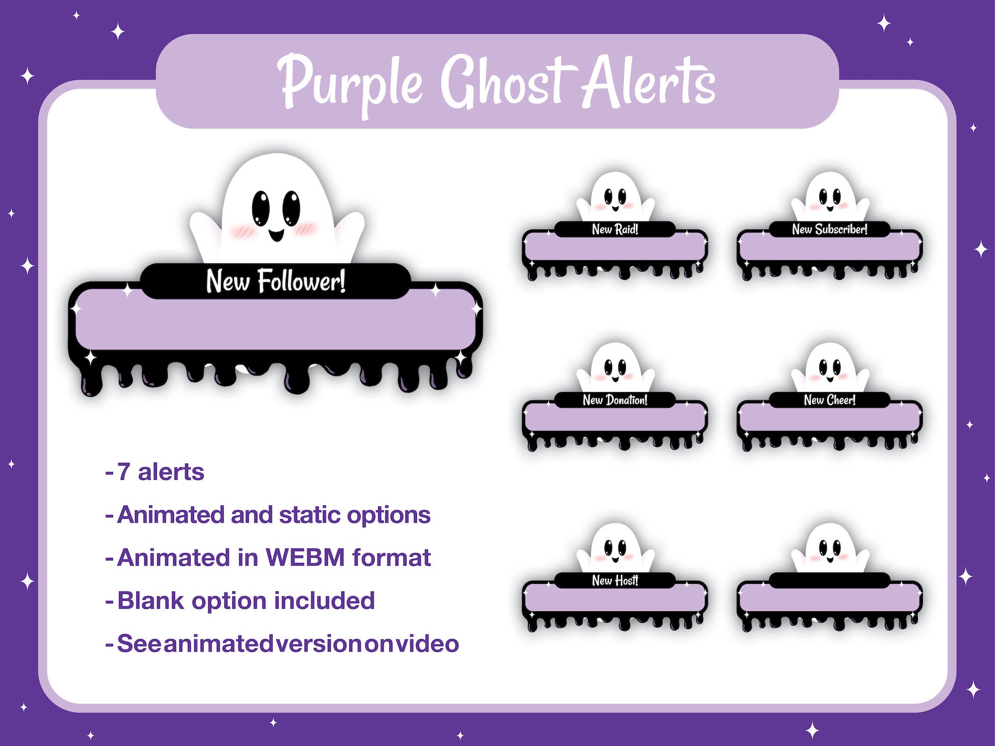 Animated Purple Ghost Twitch Pack - Spooky and Cute - Overlays, Panels ...