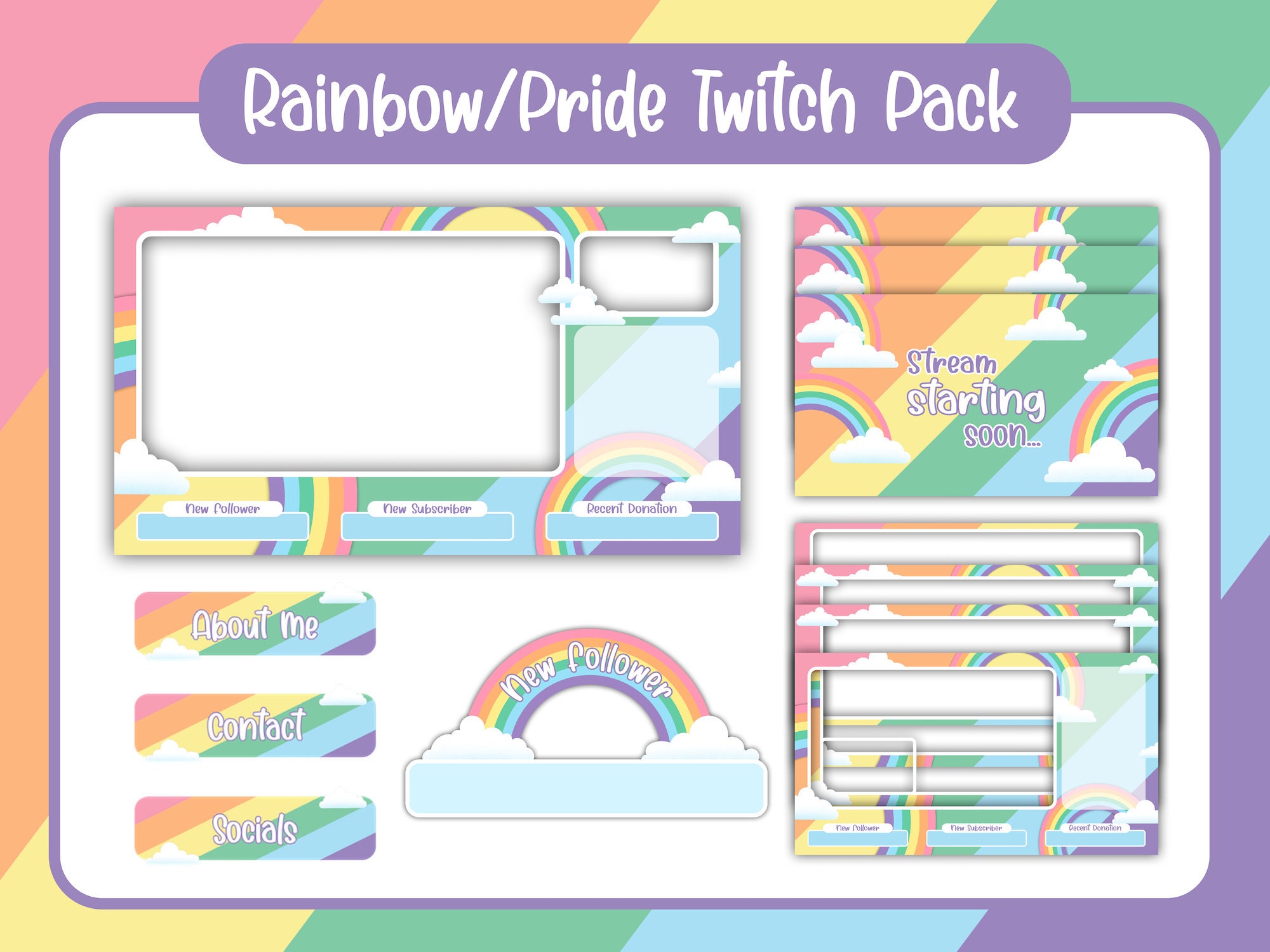 Animated Rainbow Pride Twitch Pack - Overlays, Panels, Screens, Alerts ...