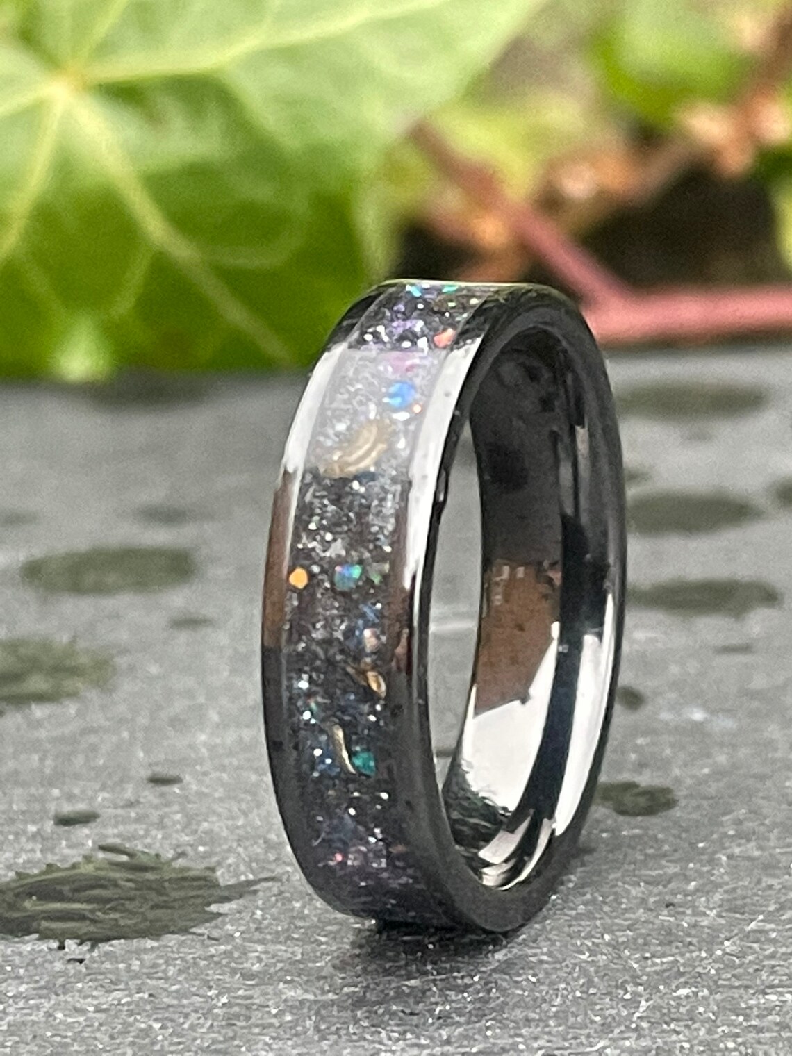 Deep Space Black Ceramic 6mm Opal Meteorite Dust Wedding | Etsy
