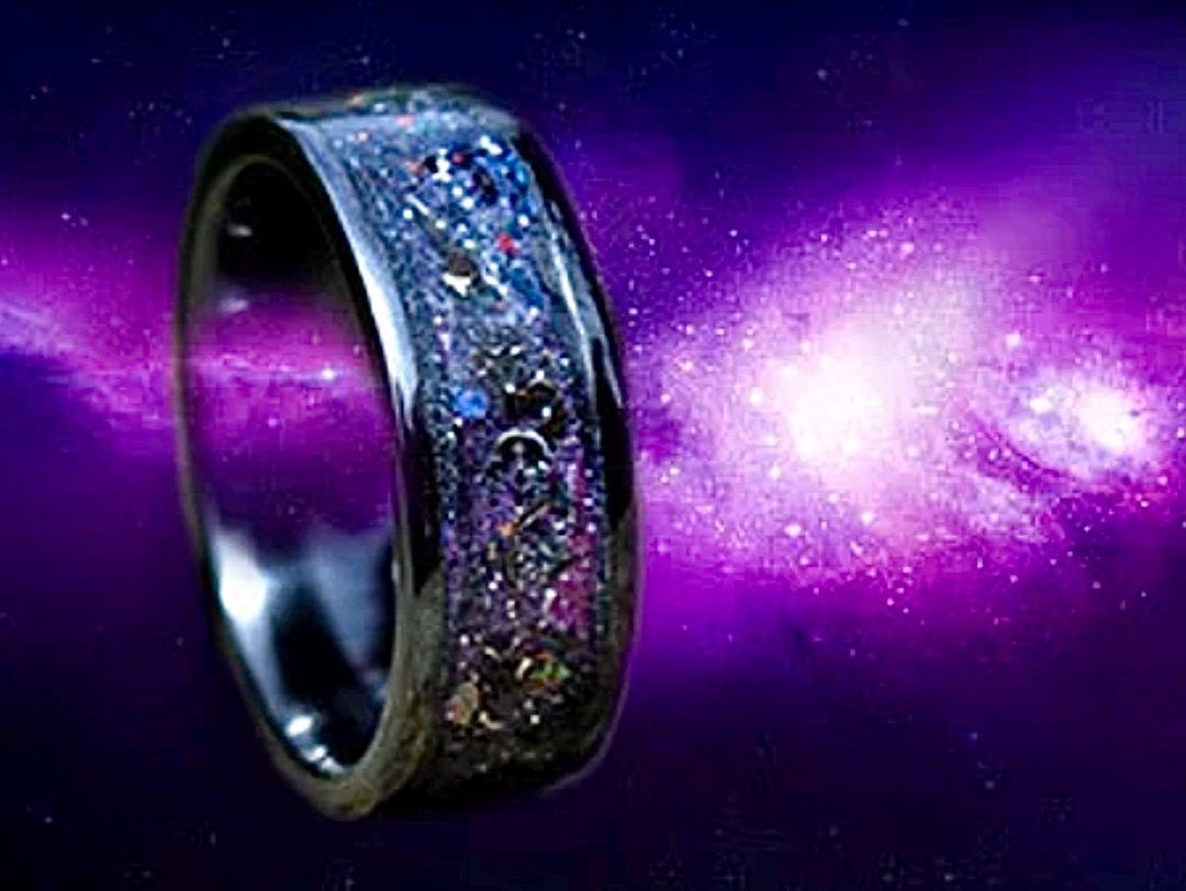 Deep Space Ring, Black Ceramic, 8mm, Opal, Meteorite Dust - Etsy