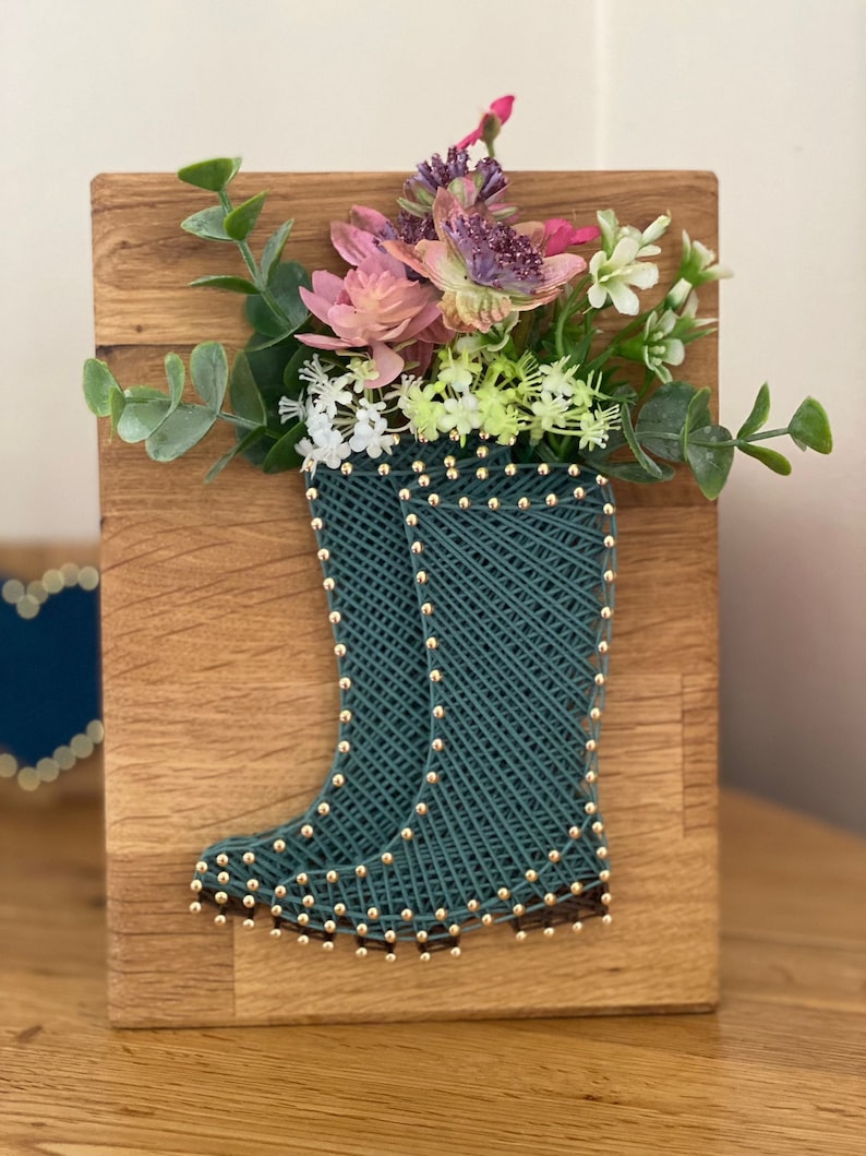 Flower Wellies/ Wellington Boots/ String Art/ Handmade Gifts - Etsy