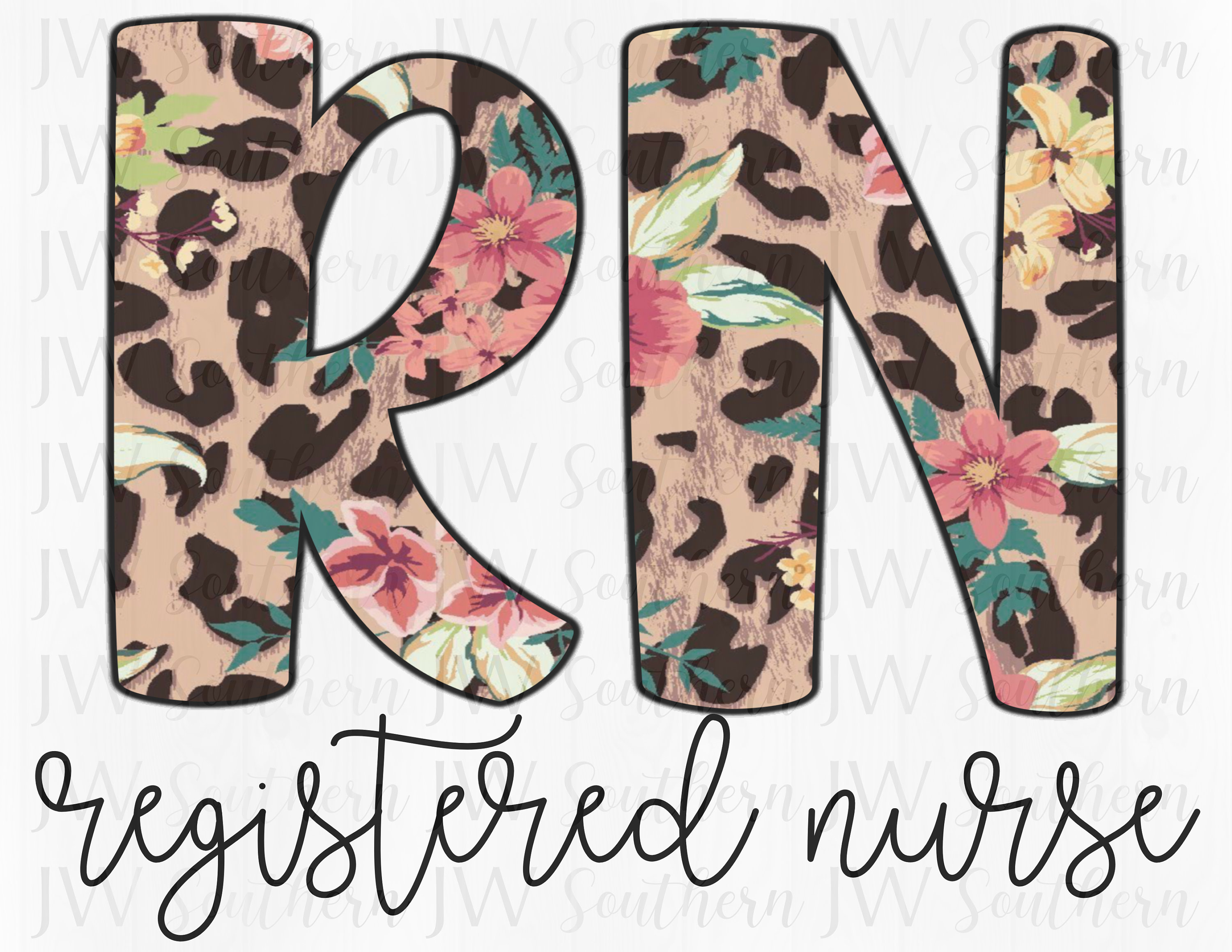 Leopard Floral RN Registered Nurse PNG - Instant Digital Download - Etsy