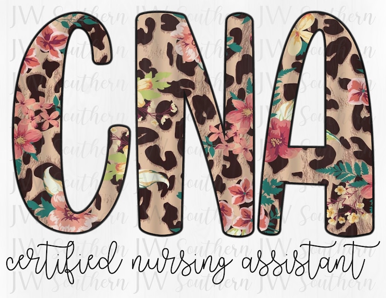 Leopard Floral CNA Certified Nursing Assistant PNG - Instant Digital ...