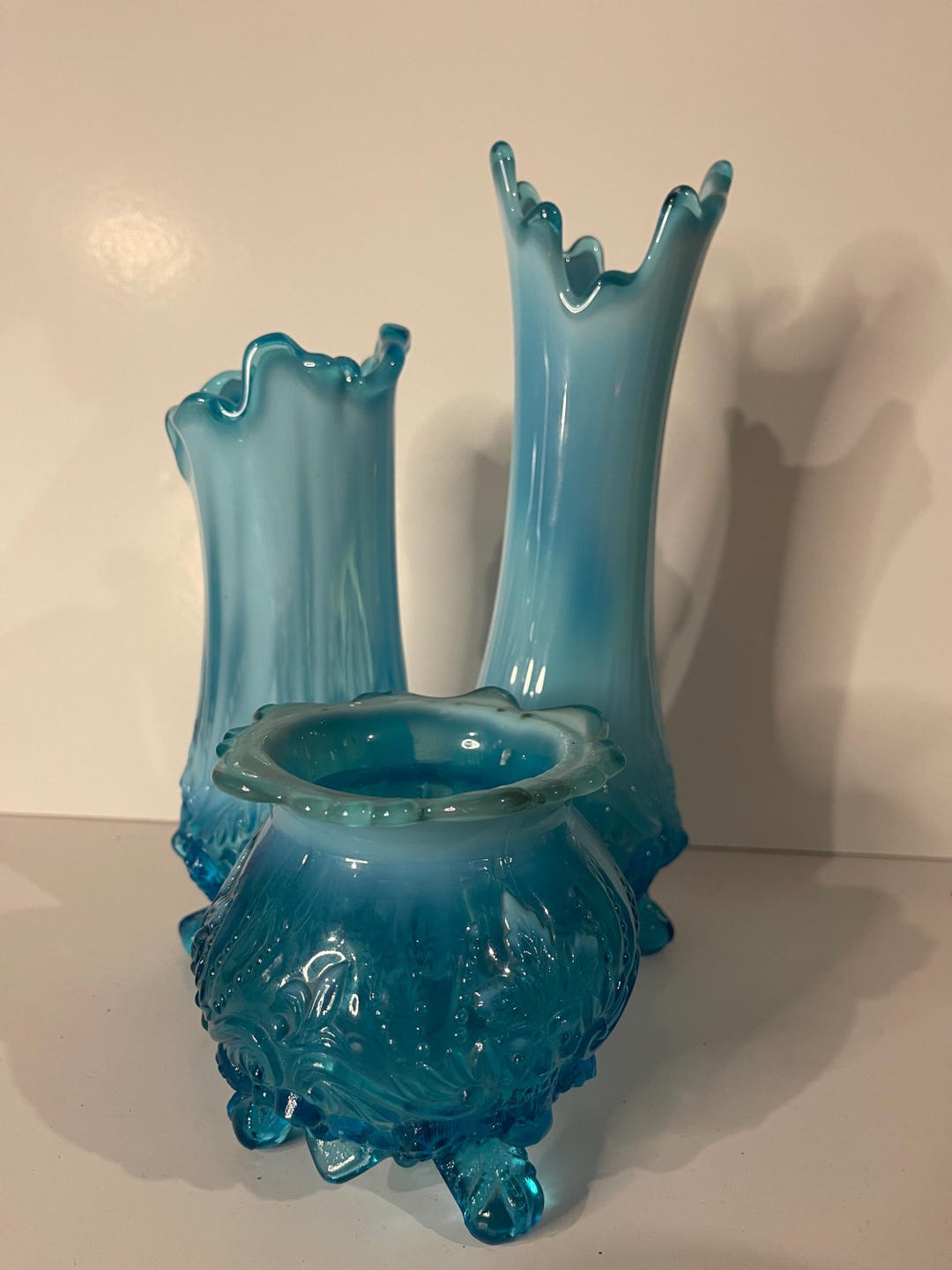 Vintage Sowerby Piasa Bird Blue Opalescent Footed Vase, Pick a Piece - Etsy