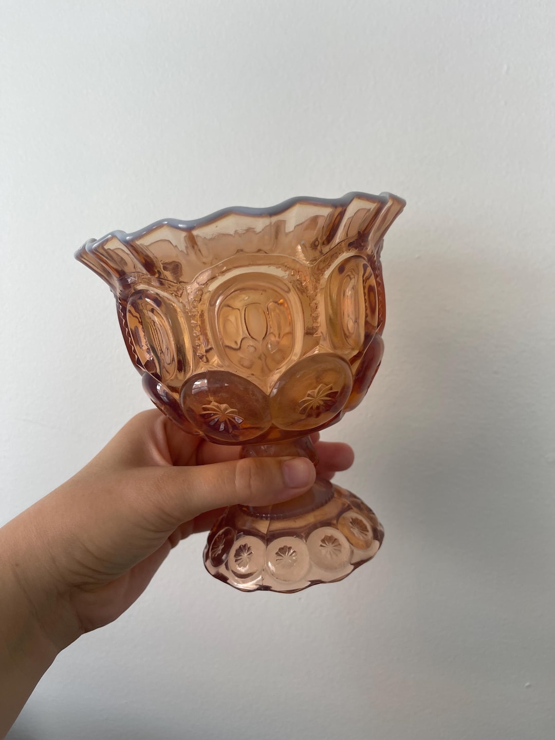 Vintage Moon & Stars PINK OPALESCENT LE Smith Crimped Open Compote - Etsy