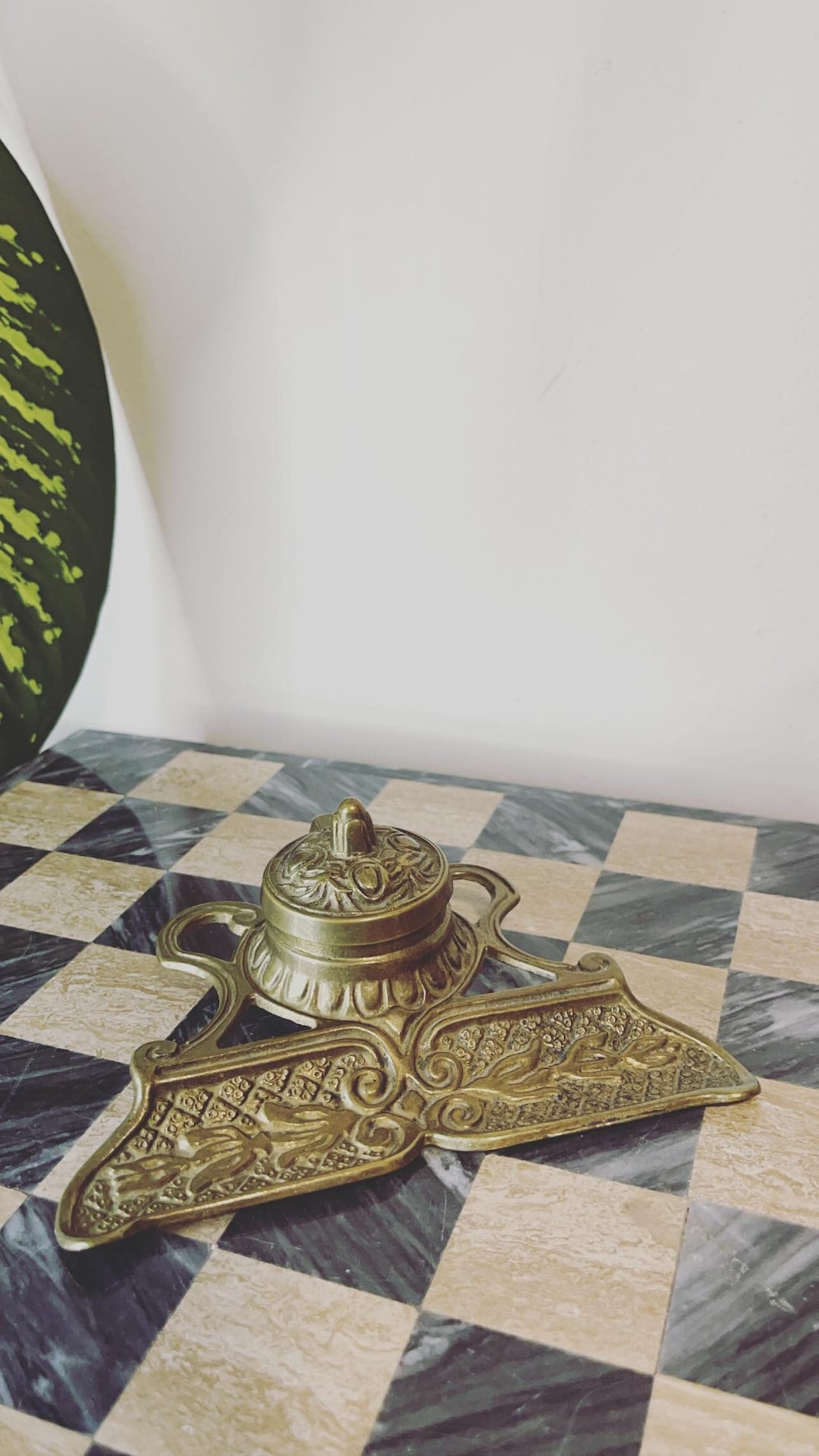 Antique Solid Brass Desktop Inkwell Hinged Lid With Metal Insert - Etsy