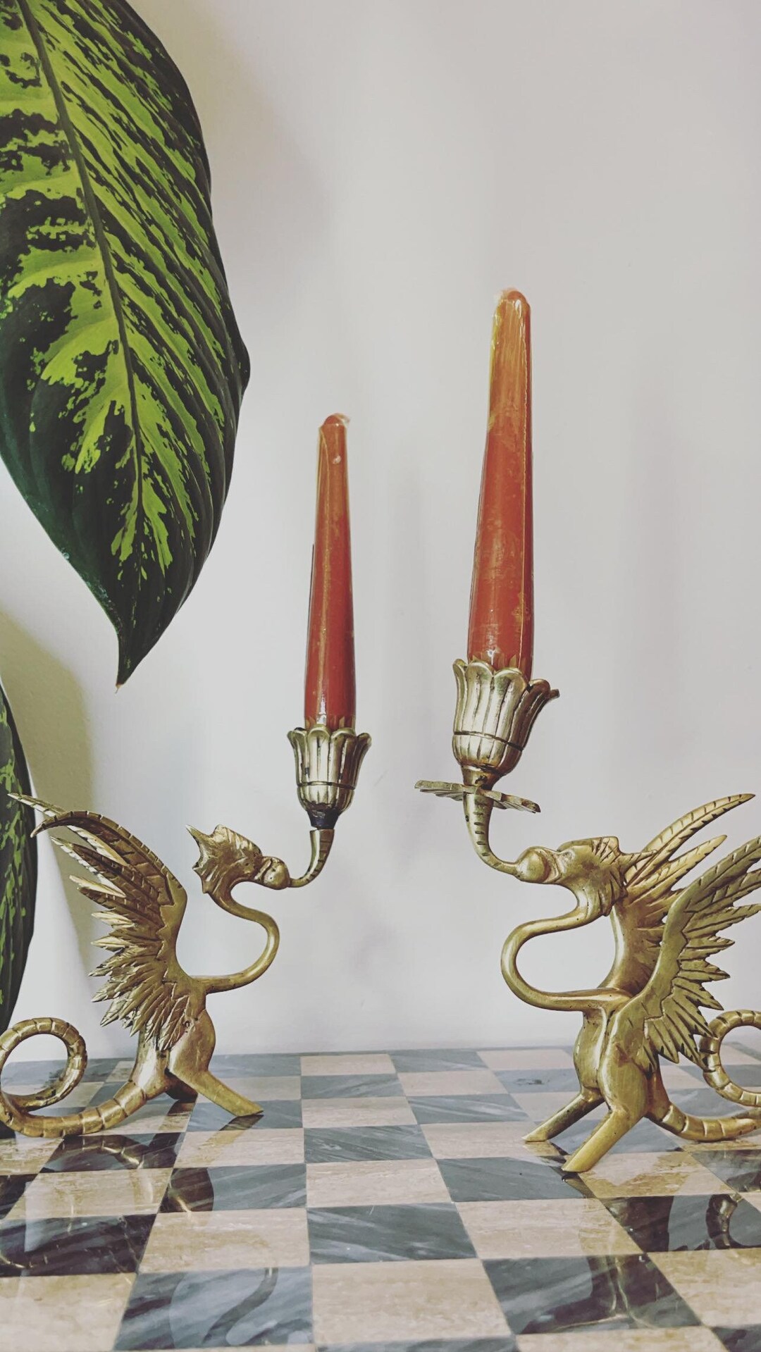 Antique Solid Brass Dragon/ Phoenix Candlestick Holder - Etsy