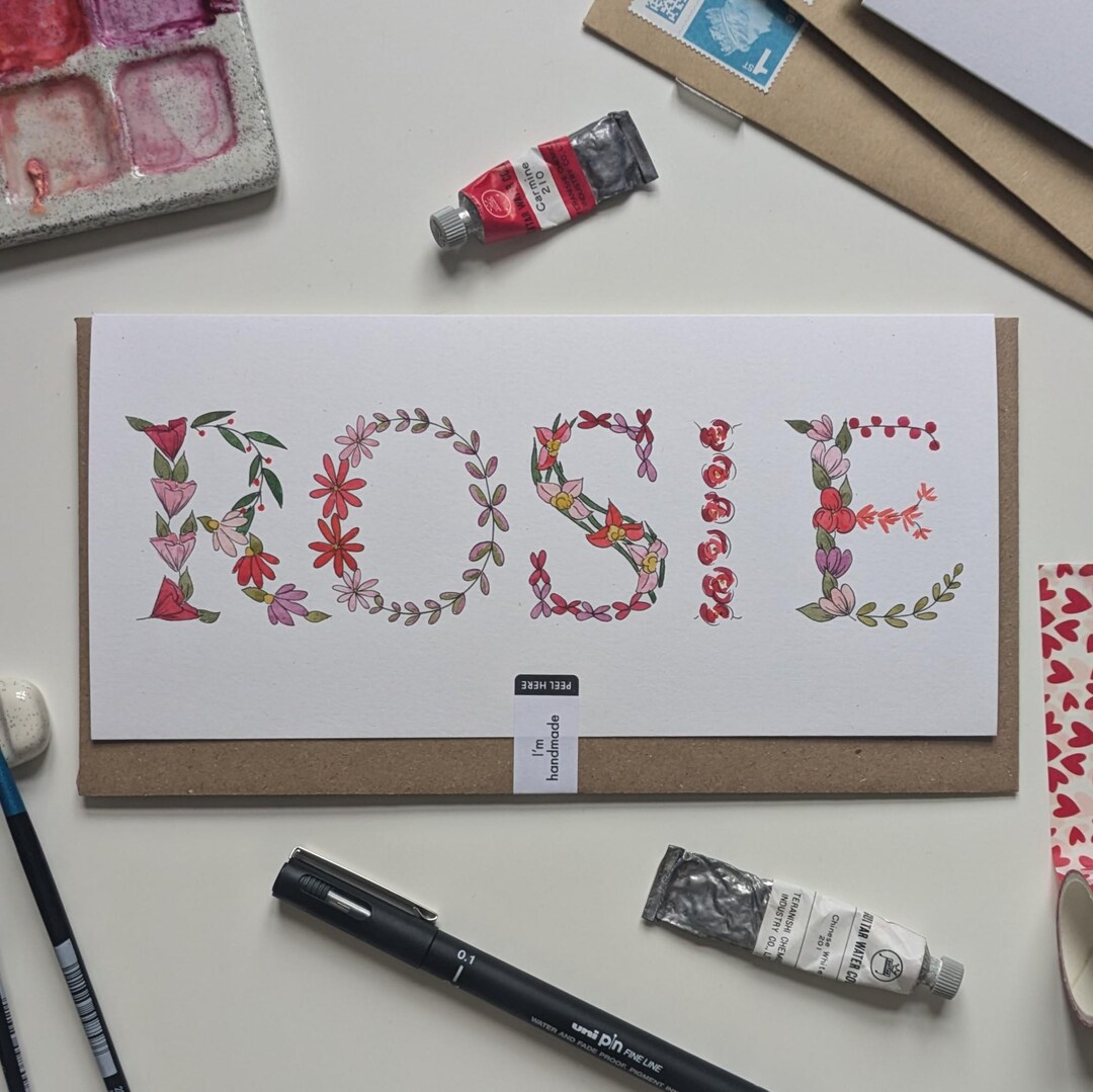 Personalised Watercolour Floral Name Card | Floral Birthday Card ...
