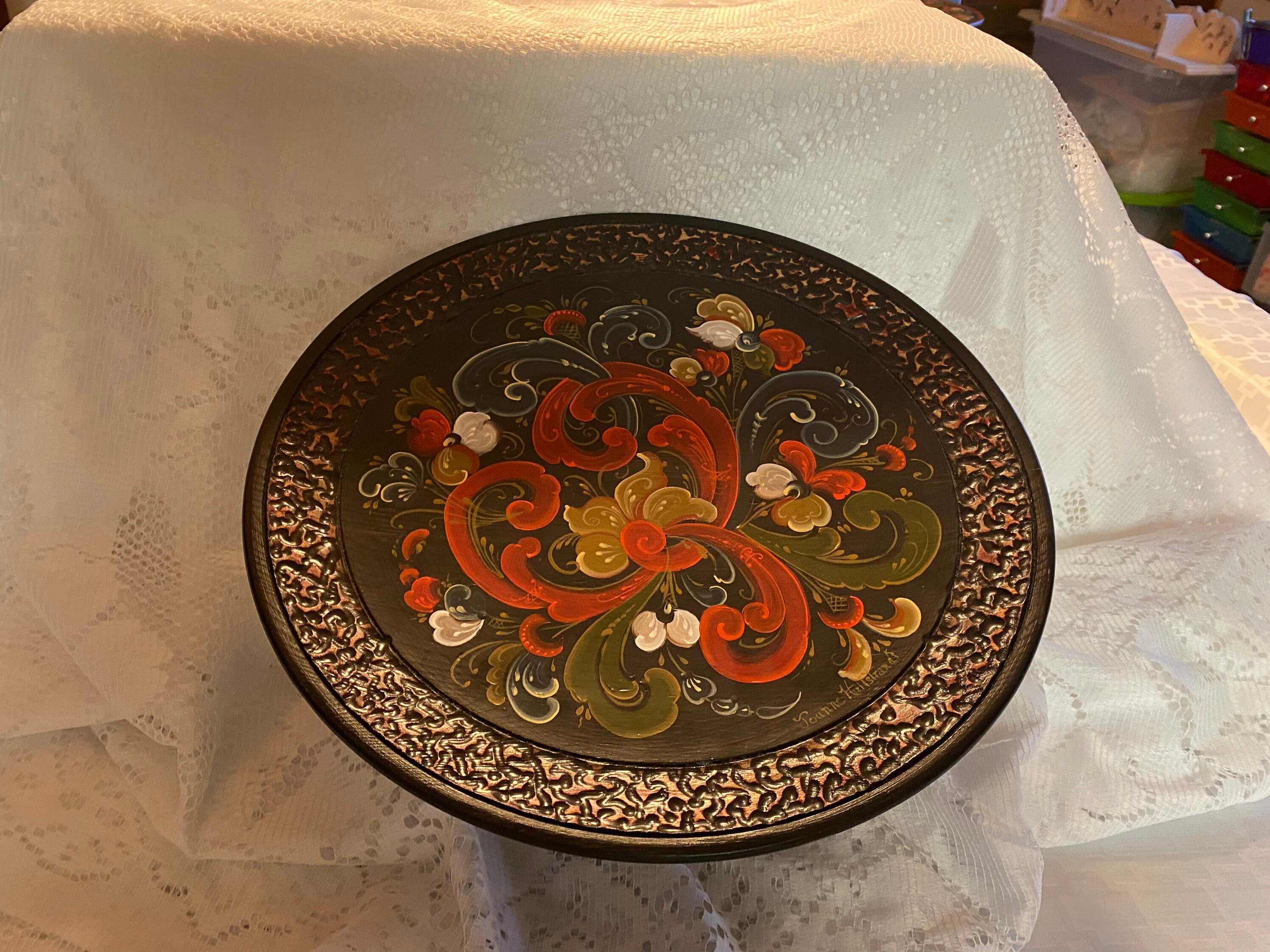 16 Footed Plate black and Red Telmark Rosemaling - Etsy