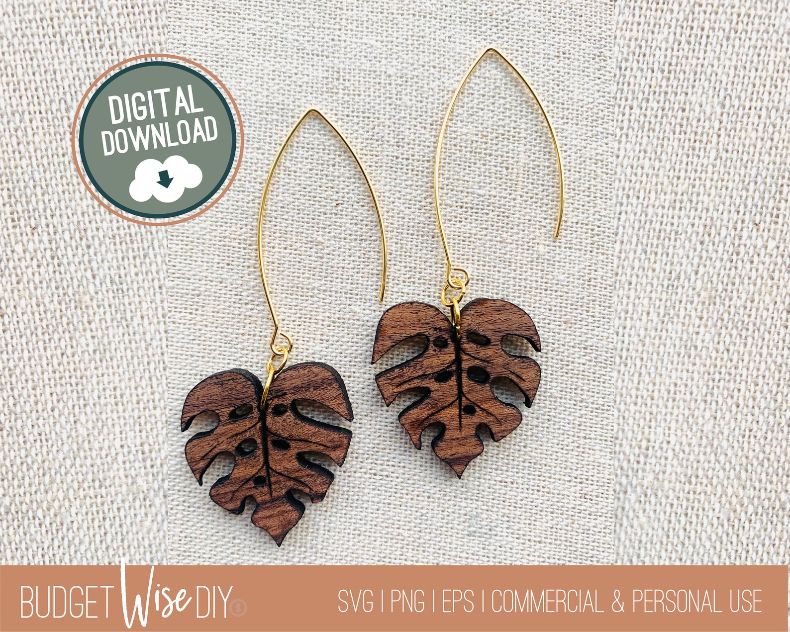 Monstera Earring SVG Monstera Cut File PNG Cricut - Etsy