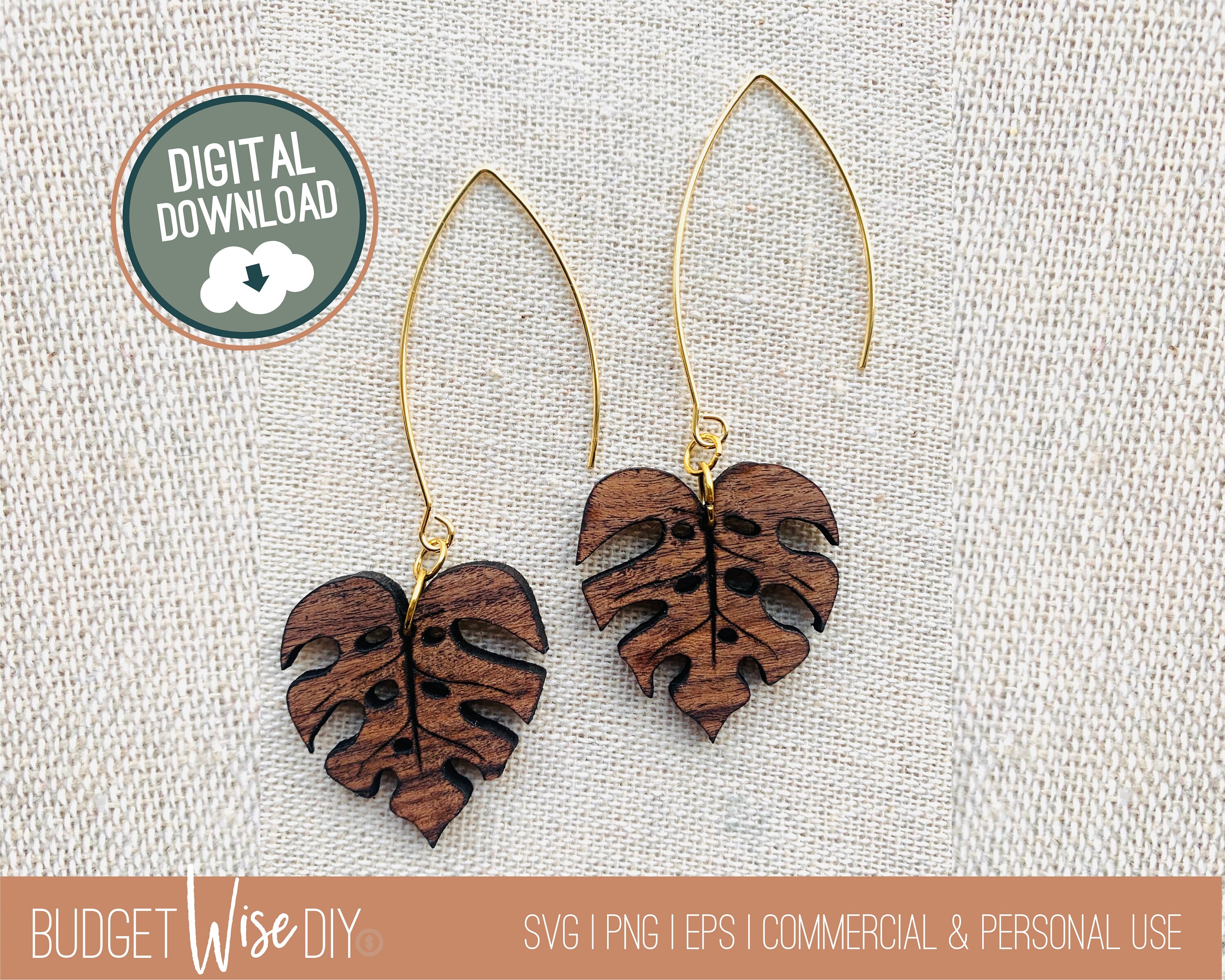 Monstera Earring SVG - Monstera Cut File - PNG - Cricut Digital File ...