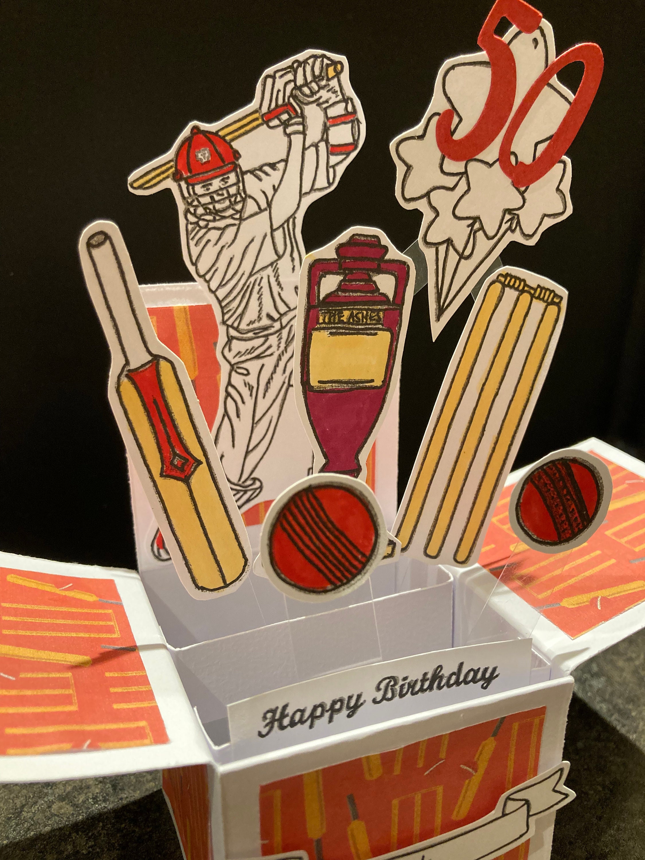 Cricket Pop up Box Card, Personalised Male Card, Cricket Keepsake Card ...