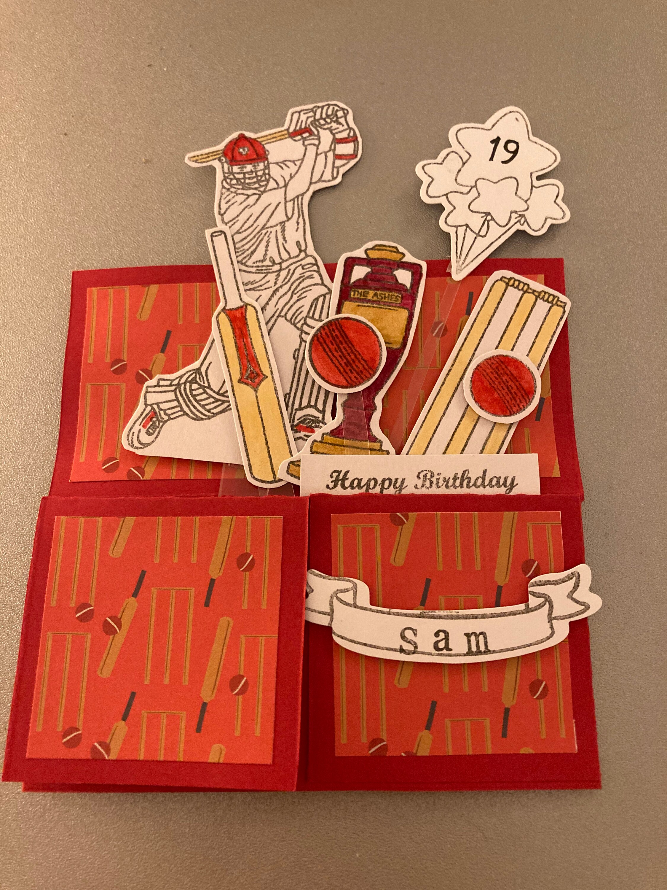 Cricket Pop up Box Card, Personalised Male Card, Cricket Keepsake Card ...
