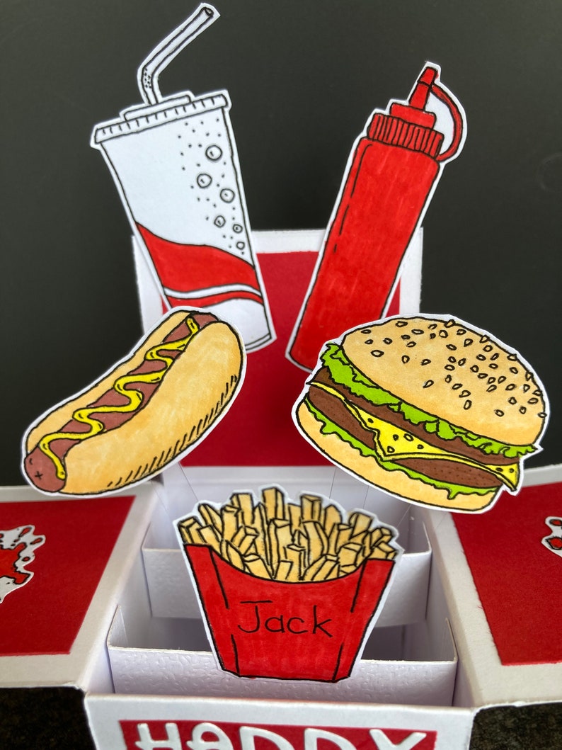 Fast Food Pop up Box Card Burger Fries Hot Dog Shake - Etsy