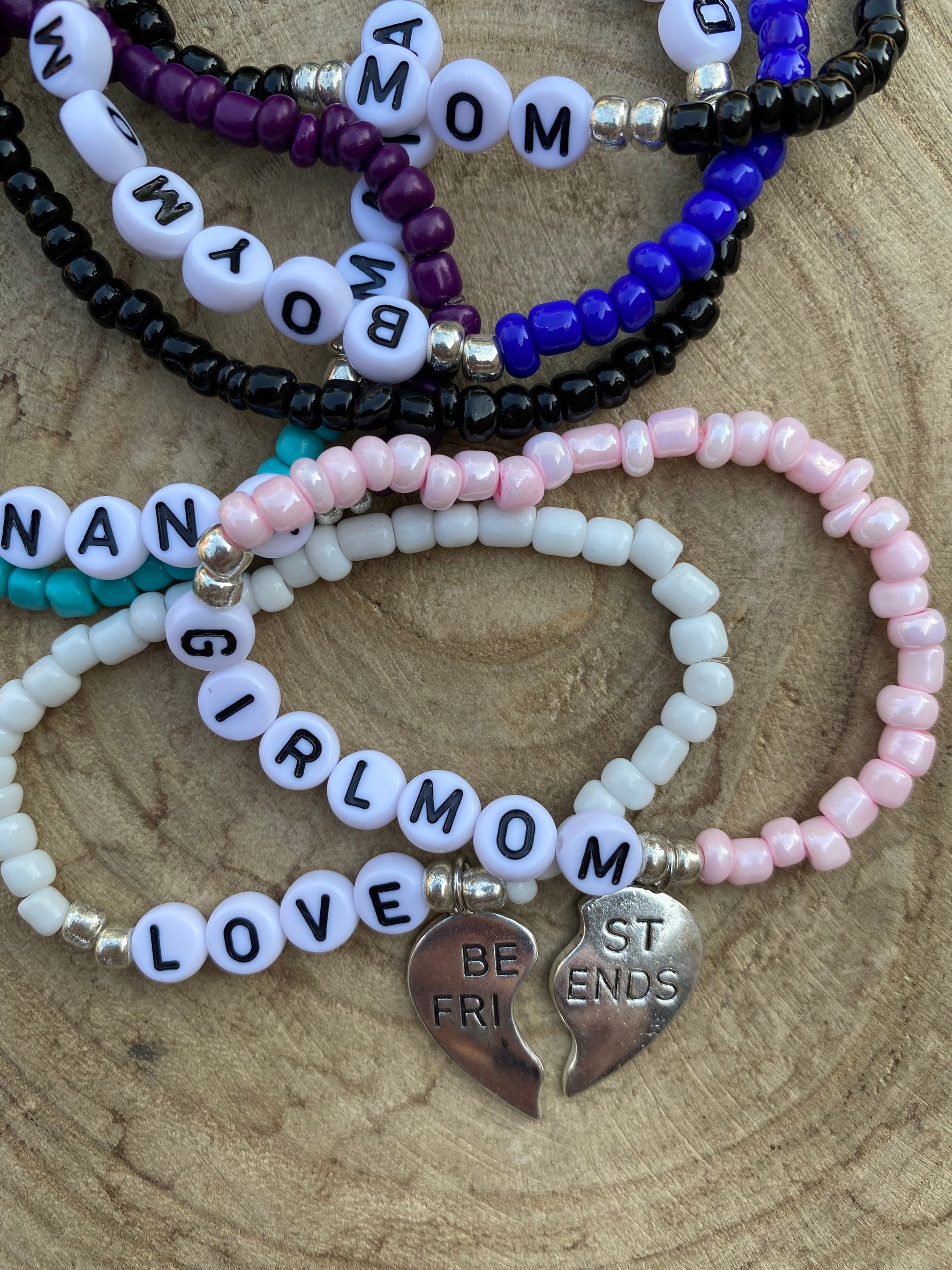 Pair of Personalized Custom Beaded Best Friend Charm Name Bracelet BFF Bracelet Best Friend Charm Bracelet Personalized Gift