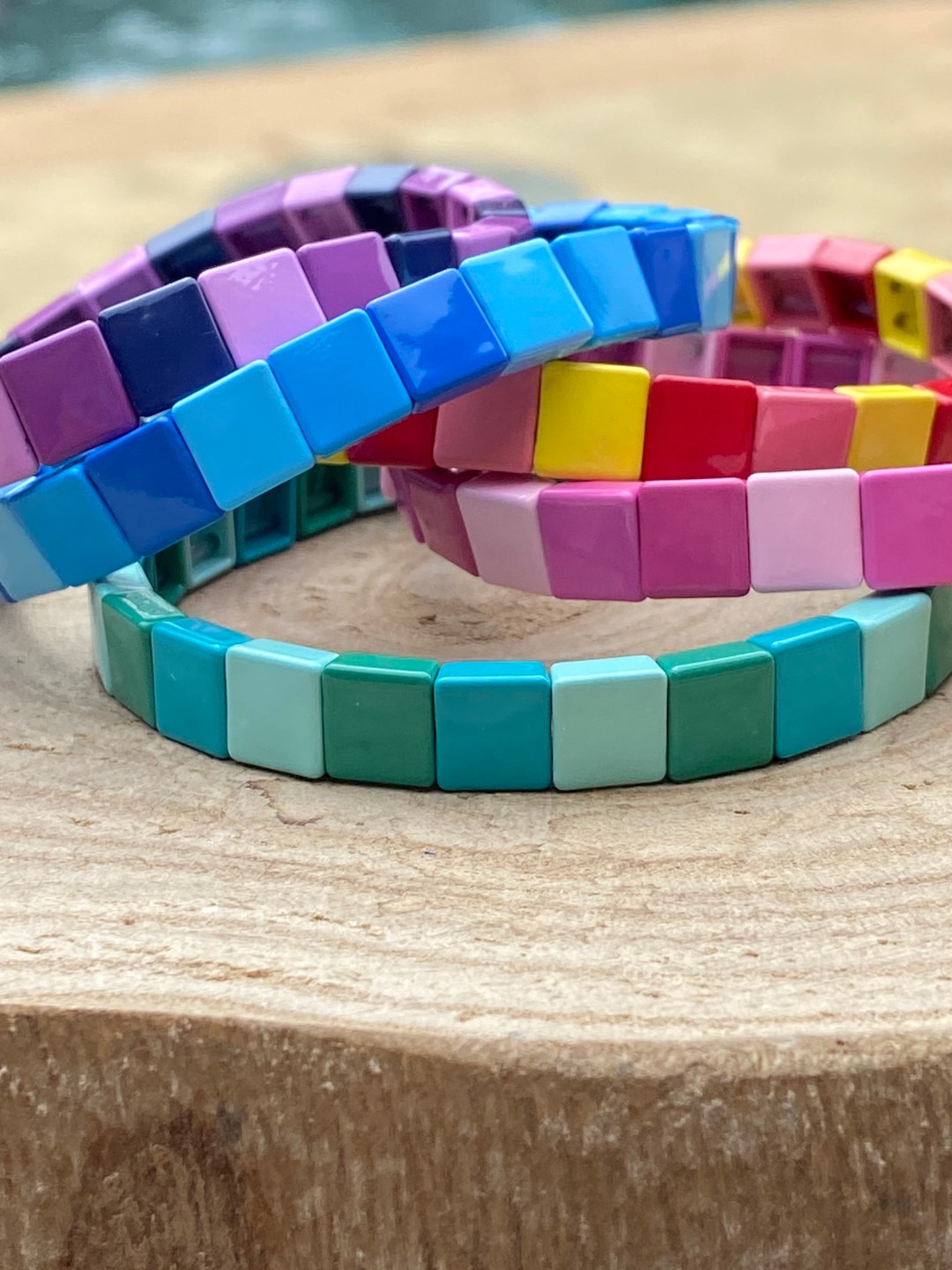 Colorful Tile Beaded Bracelet, Color Block Bracelet, Stretch Bracelet ...