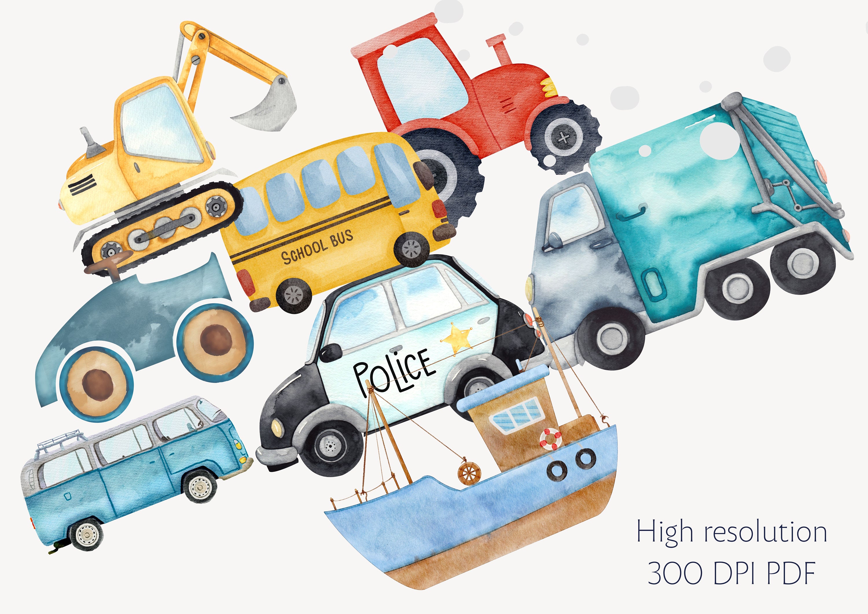 30 Watercolor Construction Truck Vehicle Prints, Nursery Decor ...