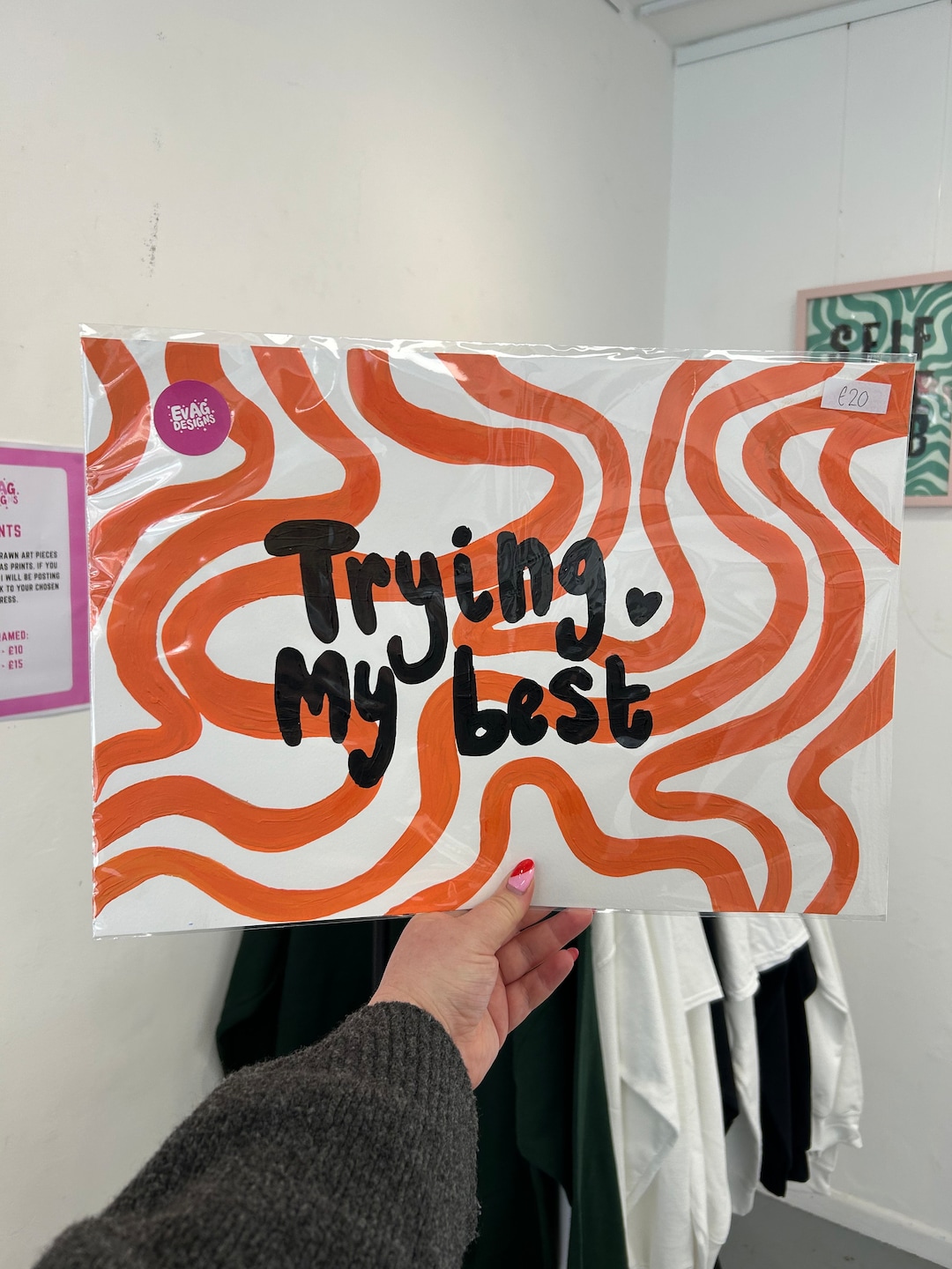 A3 Orange Hand Painted trying My Best Print - Etsy