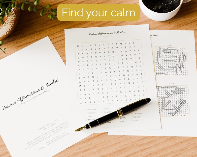 Positive Affirmations Word Search – Confidence & Mindset Printable PDF ...