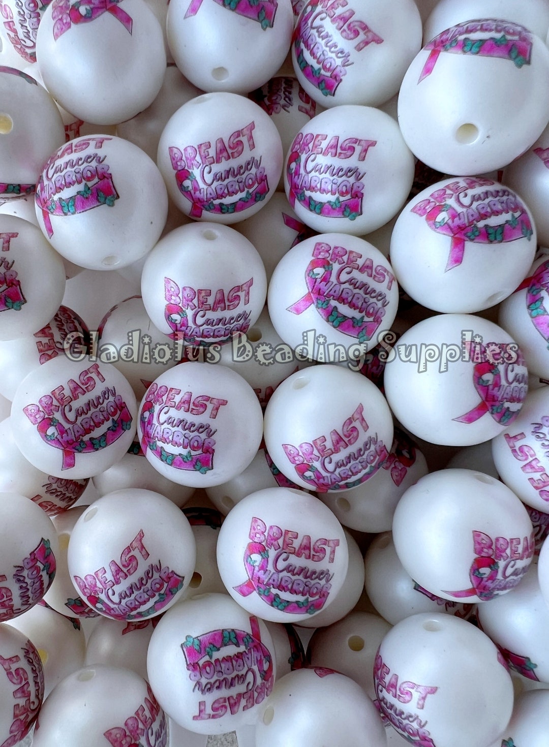 20mm Breast Cancer Warrior, Chucky Bubblegum Beads, Acrylic Matte ...
