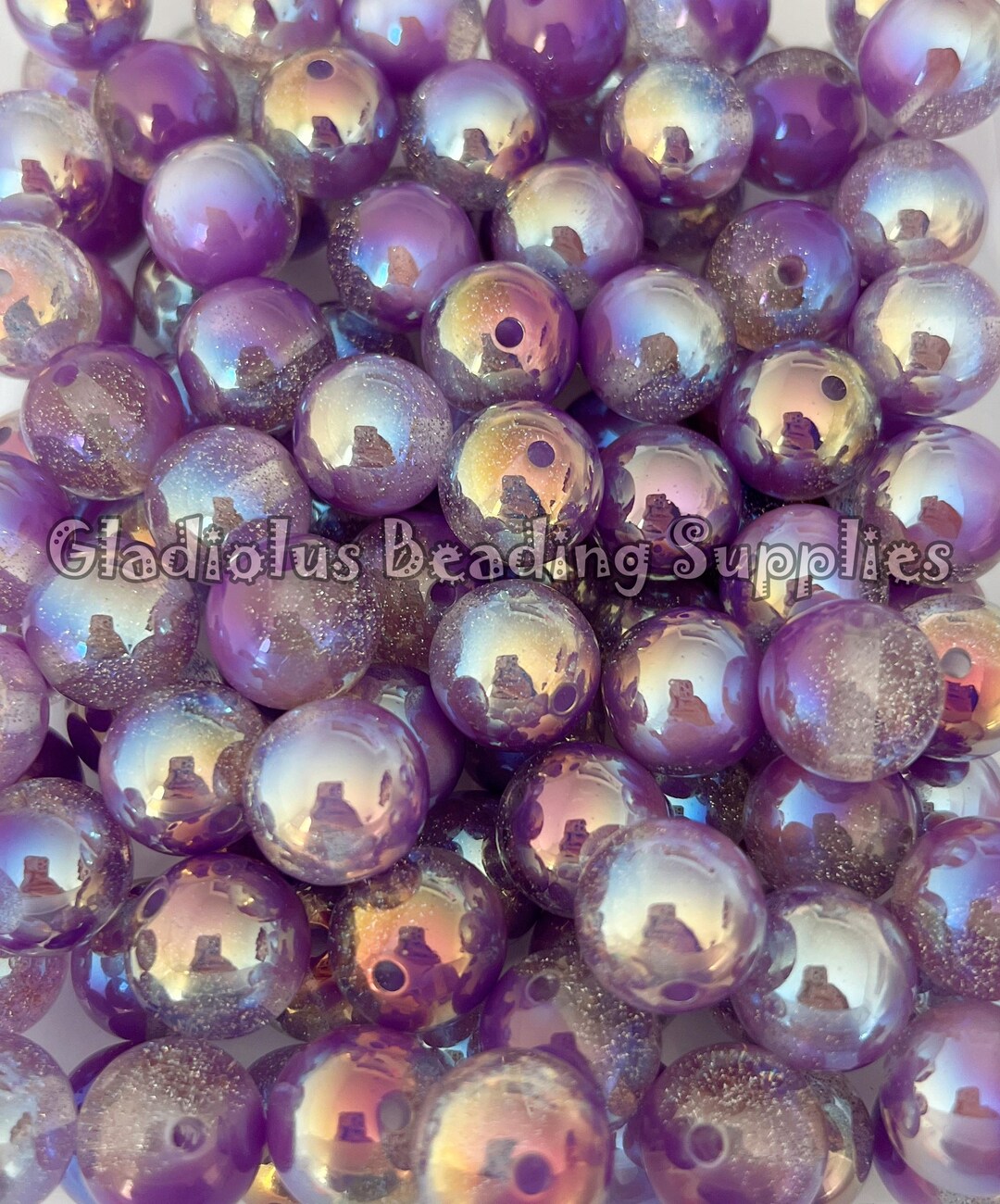 16mm Purple Glitter, UV Beads, Acrylic Shiny Beads, Bubblegum Beads ...