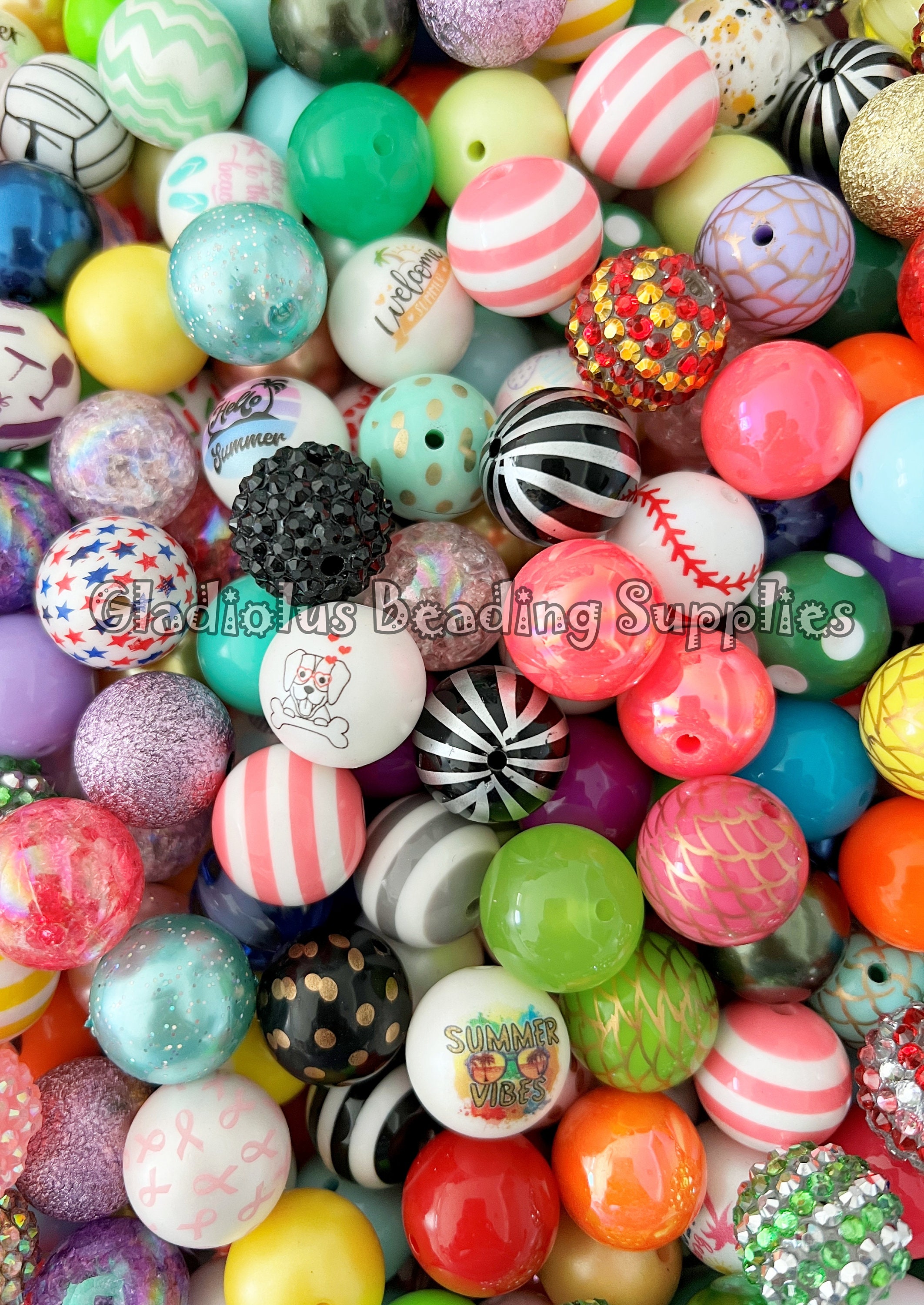 20mm Beads, Randomly Assorted Mixed Set, Bubblegum Beads, Chunky ...