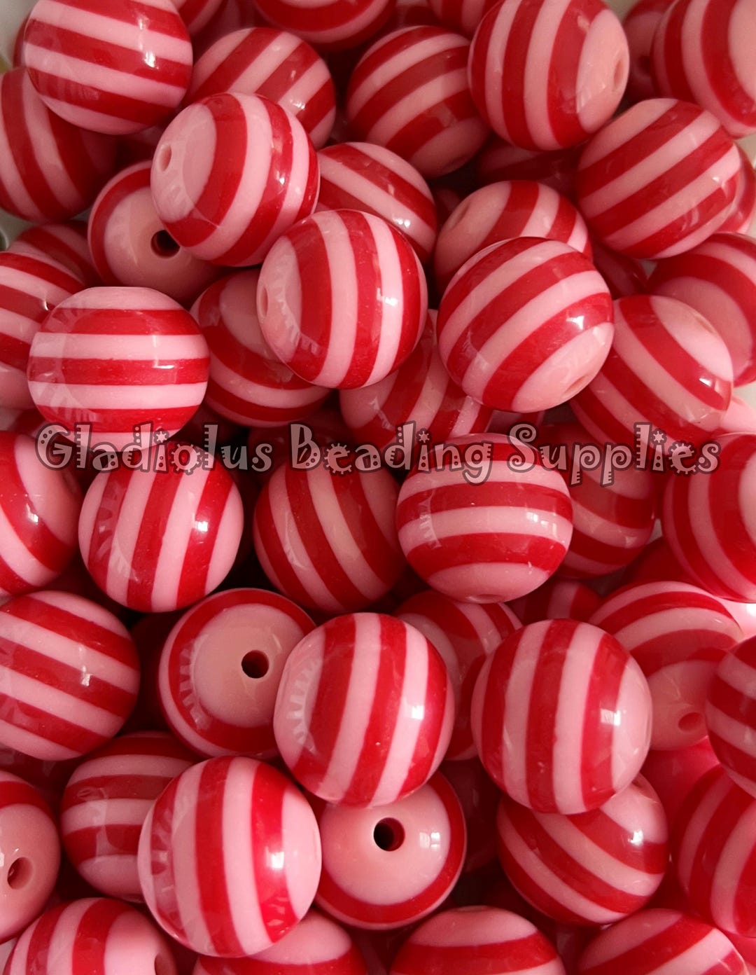 20mm Pink/red Striped Bead, Chucky Bubblegum Beads, Gumball Beads ...