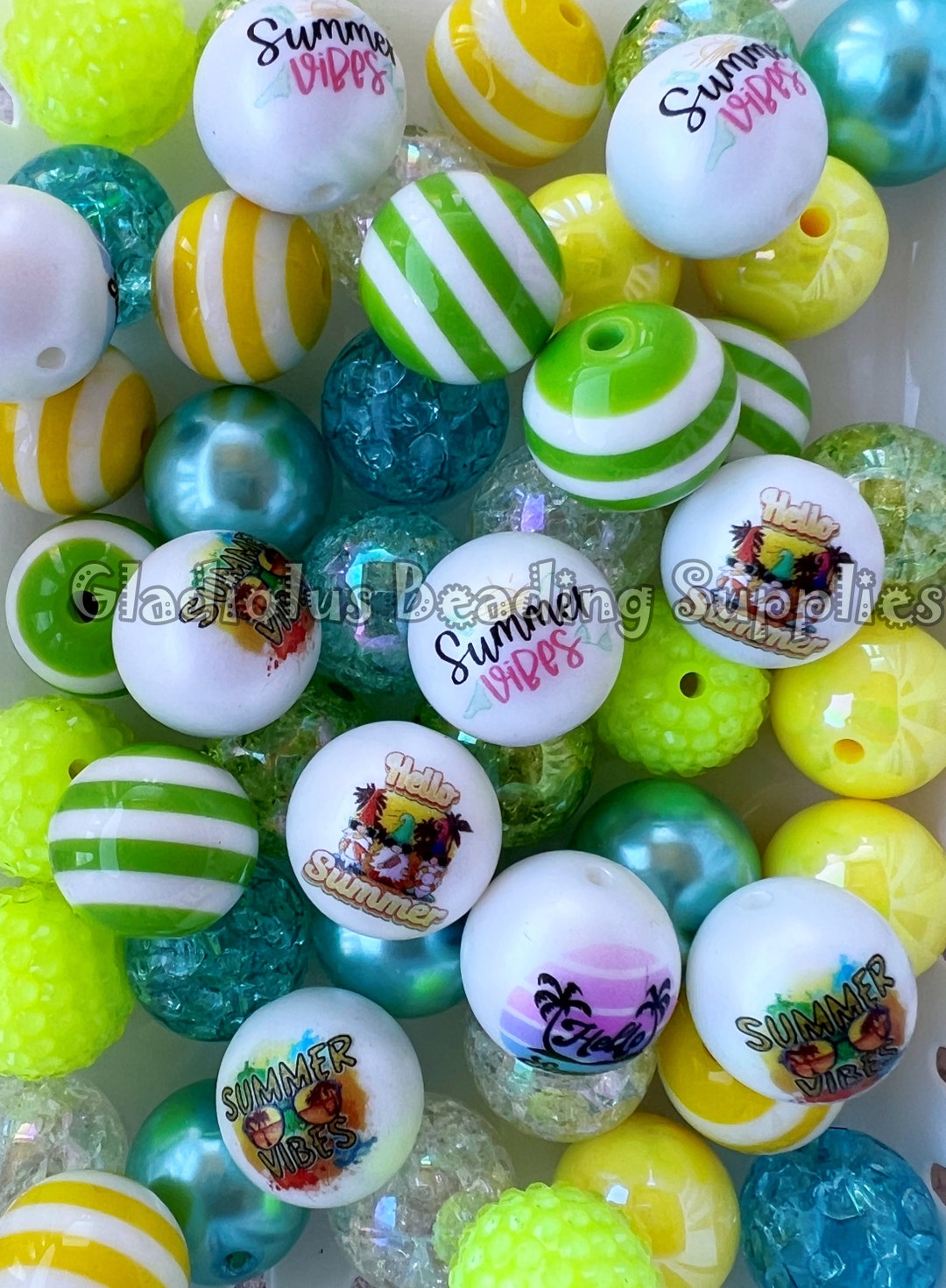 50 Qty 20mm Beads, Summer Theme Mixed Set, Bubblegum Beads, Chunky ...