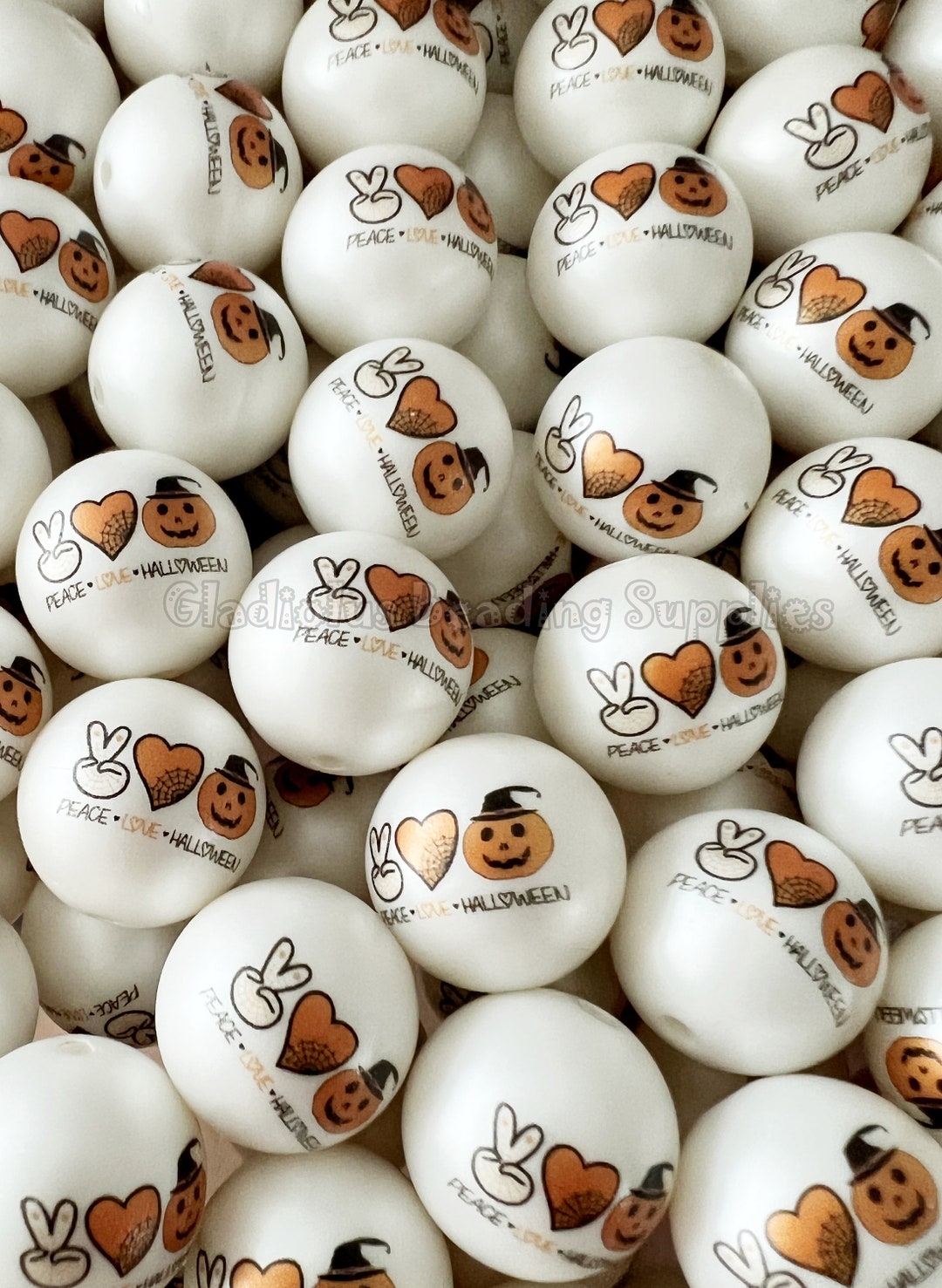 20mm Peace Love, Halloween Bead, Chucky Bubblegum Beads, Gumball Beads ...