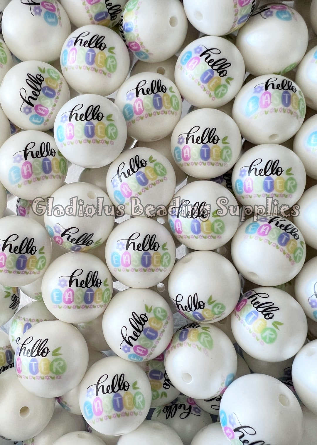 20mm Hello Easter, Happy Easter Beads, Chucky Bubblegum Beads, Acrylic ...