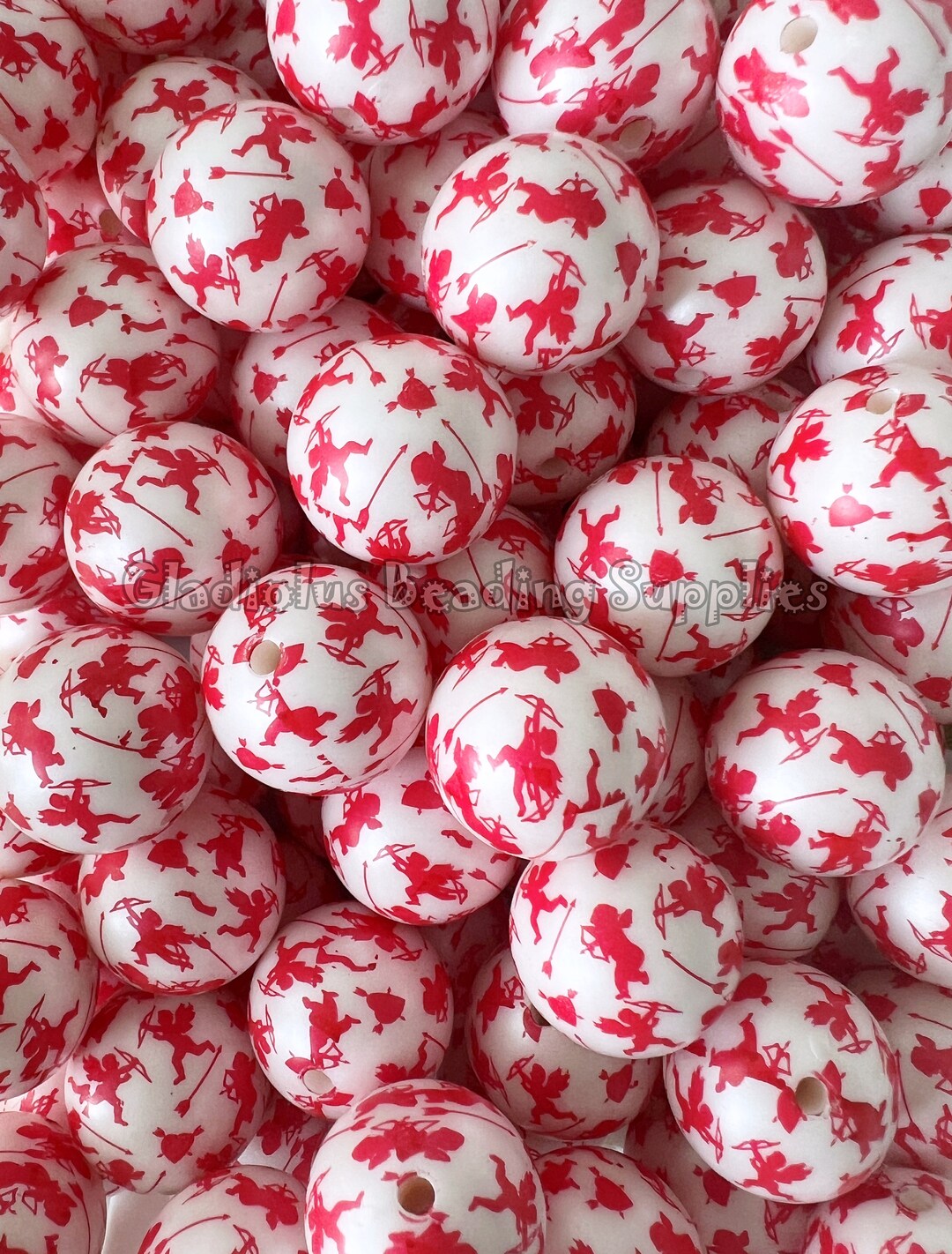 20mm Beads, Valentine Print Beads, Cupid Beads, Chunky Beads, Gumball ...