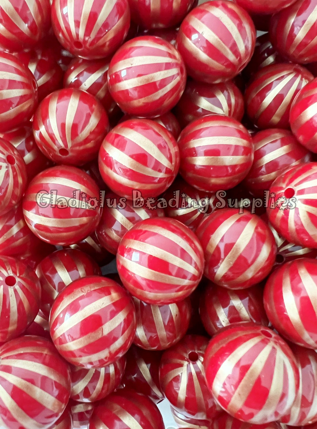 20mm Beads, Red/gold Watermelon, Christmas Beads, Acrylic Beads, Chunky ...
