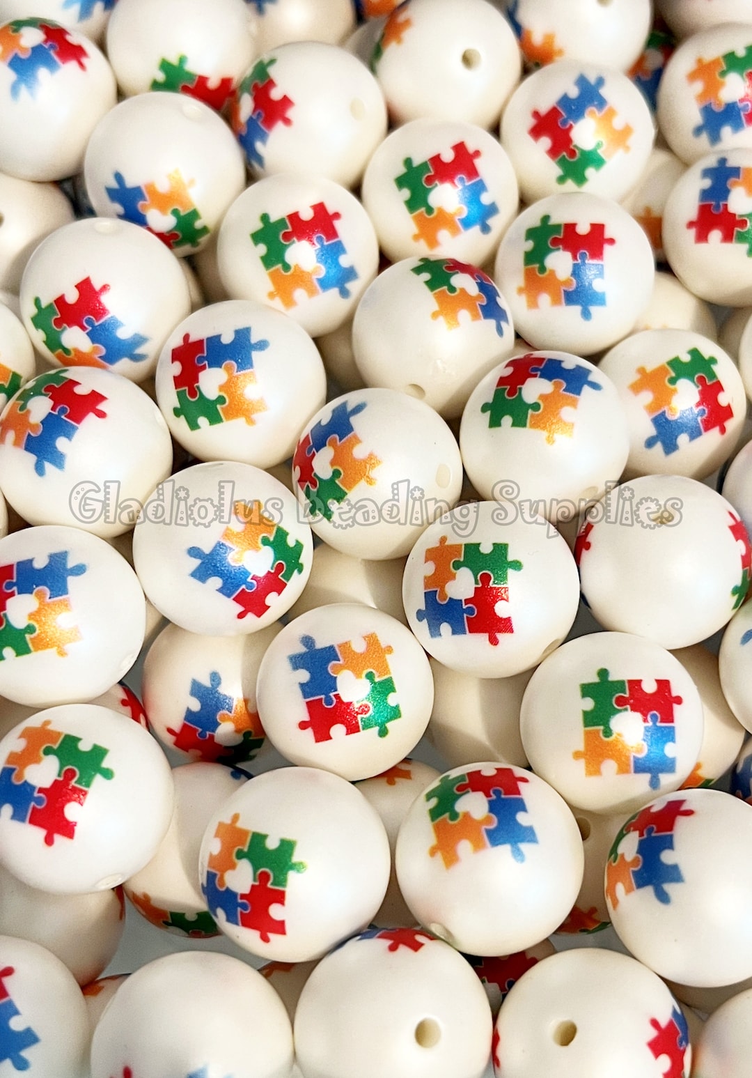 20mm Autism Awareness/puzzle Print Bead, Chucky Bubblegum Beads ...