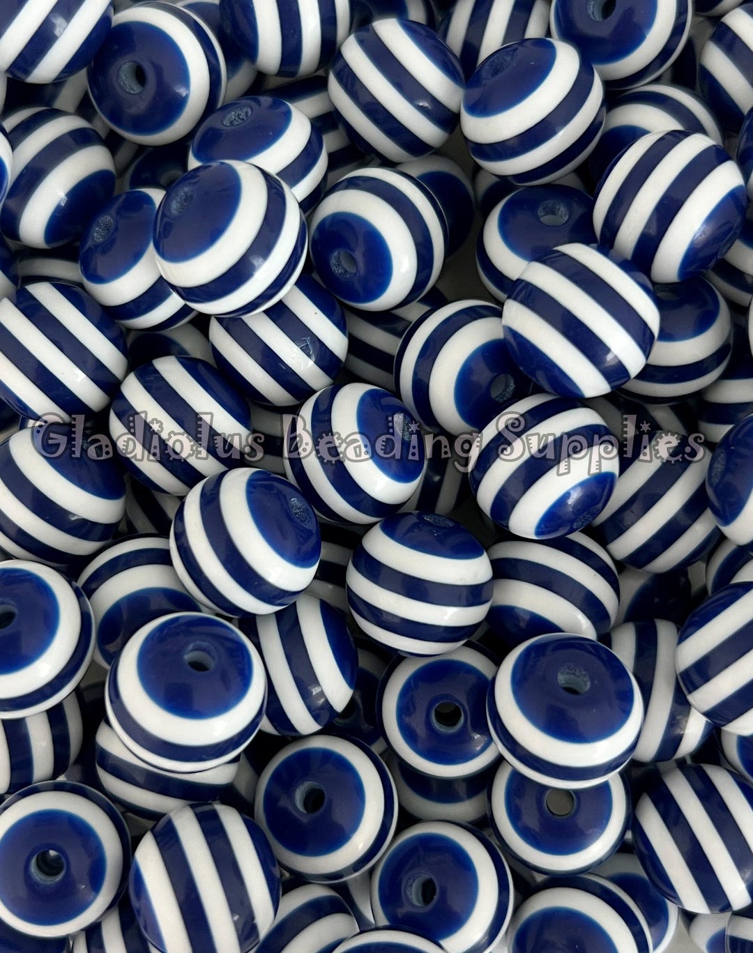 16mm Blue Striped Bead, Acrylic Beads, Bubblegum Beads, Loose Beads ...