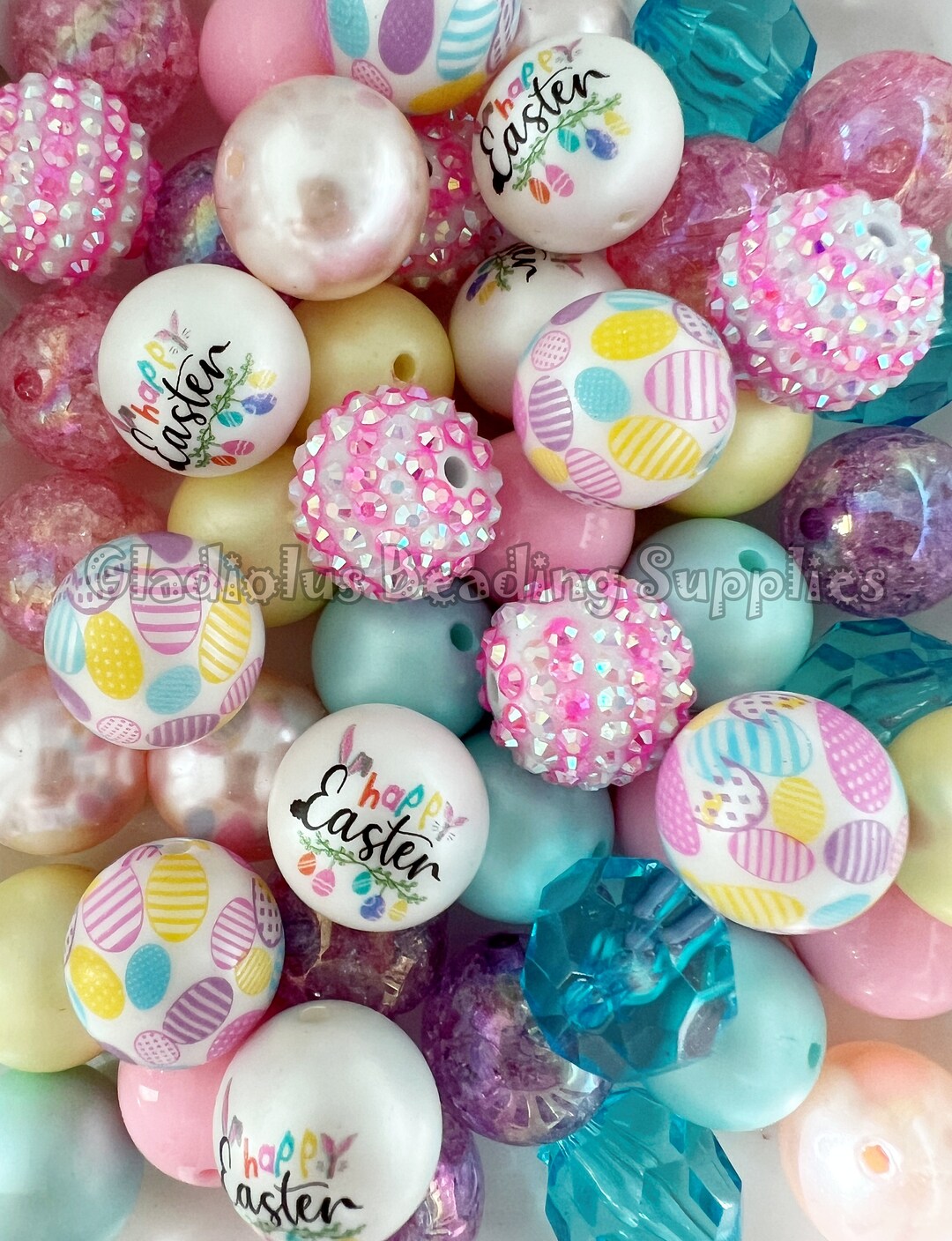50 Qty 20mm Beads, Easter Theme Mixed Set, Bubblegum Beads, Chunky ...
