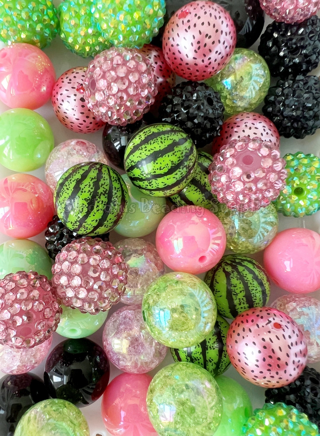 50 Qty 20mm Beads, Pinky Watermelon Mixed Set, Acrylic Beads, Chunky ...