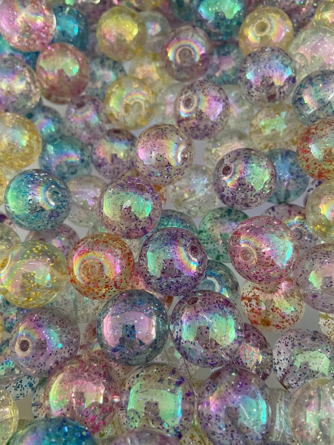 20mm Clear Glitter Color Beads, Chucky Bubblegum Beads, Gumball Beads ...